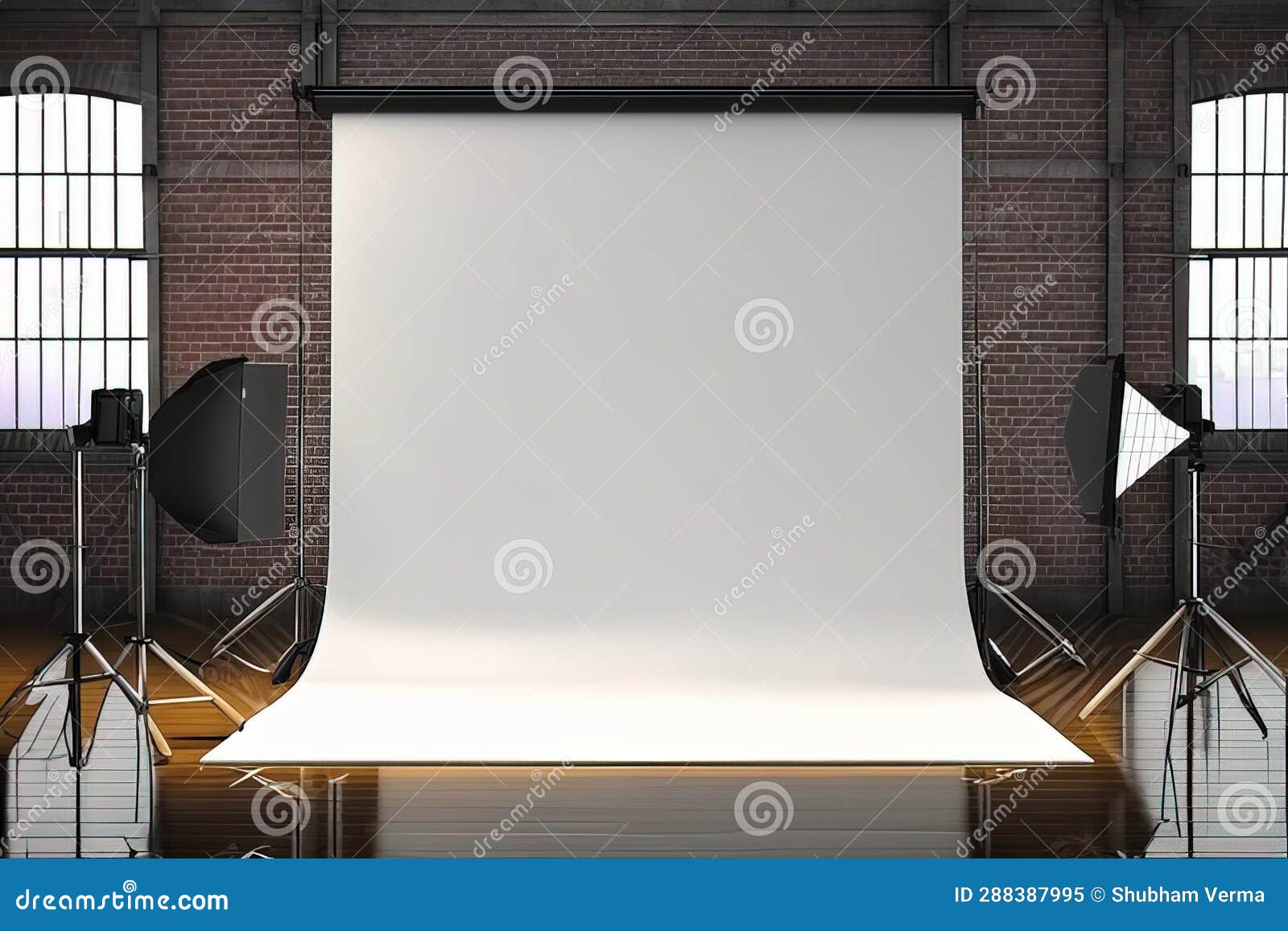 Studio Photo Studio with White Brick Wall. 3 D Renderingstudio Photo ...