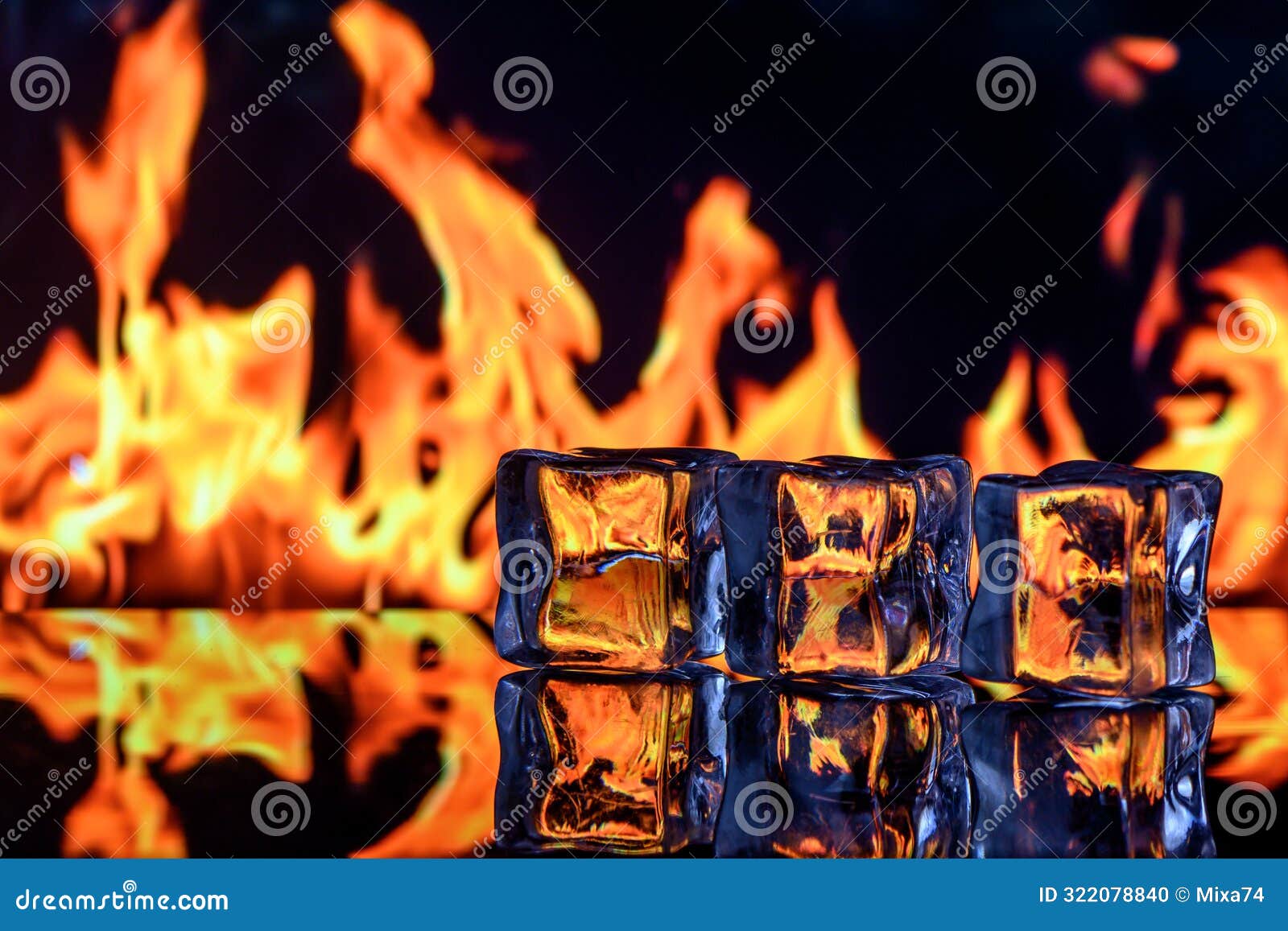 Burning Ice Cubes on Black Background 2 Stock Illustration ...