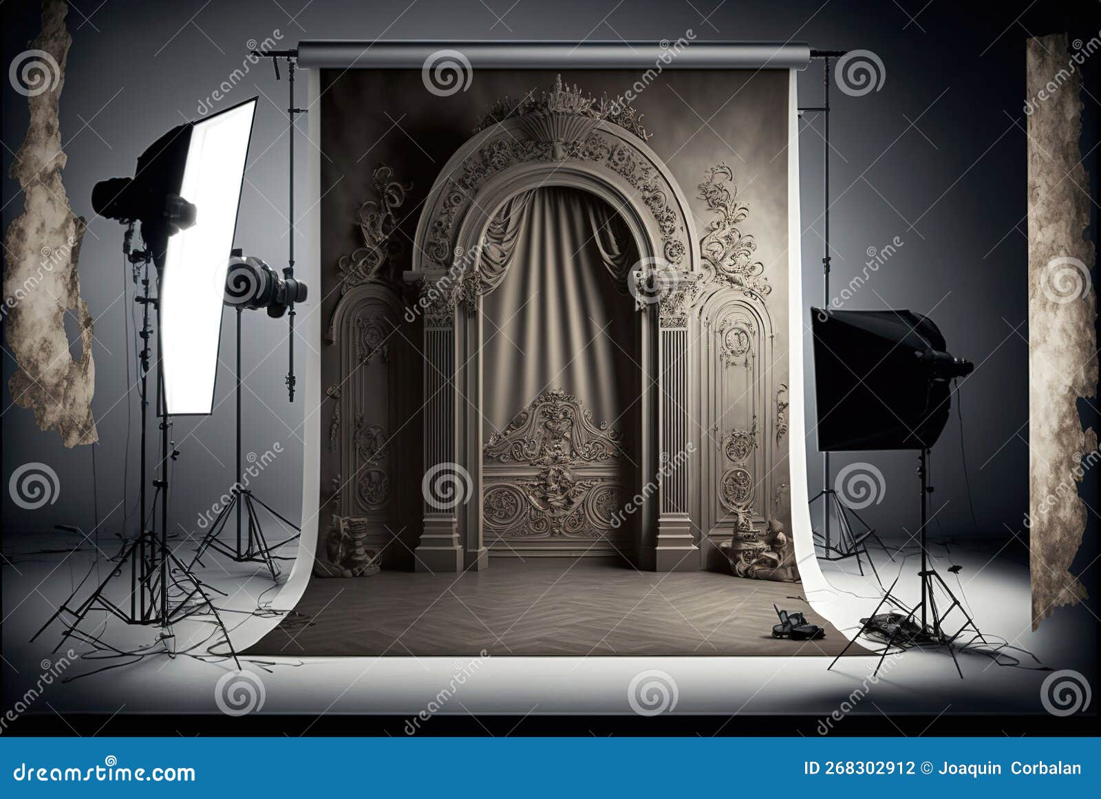 A Studio Photography Set with a Background Lit with Portrait Flashes ...