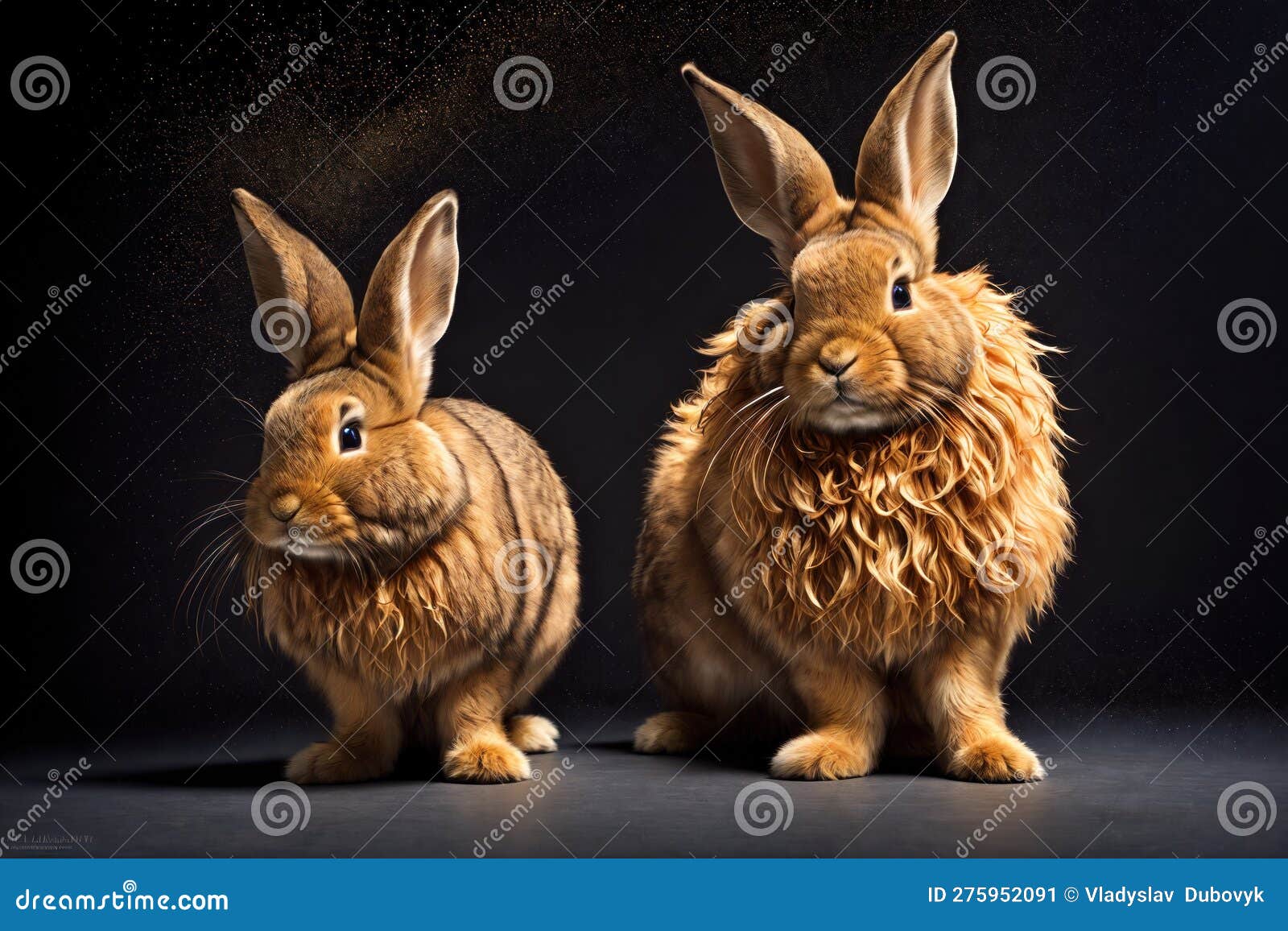 Studio Photography of Two Fluffy Bunnies on a Black Background Stock ...