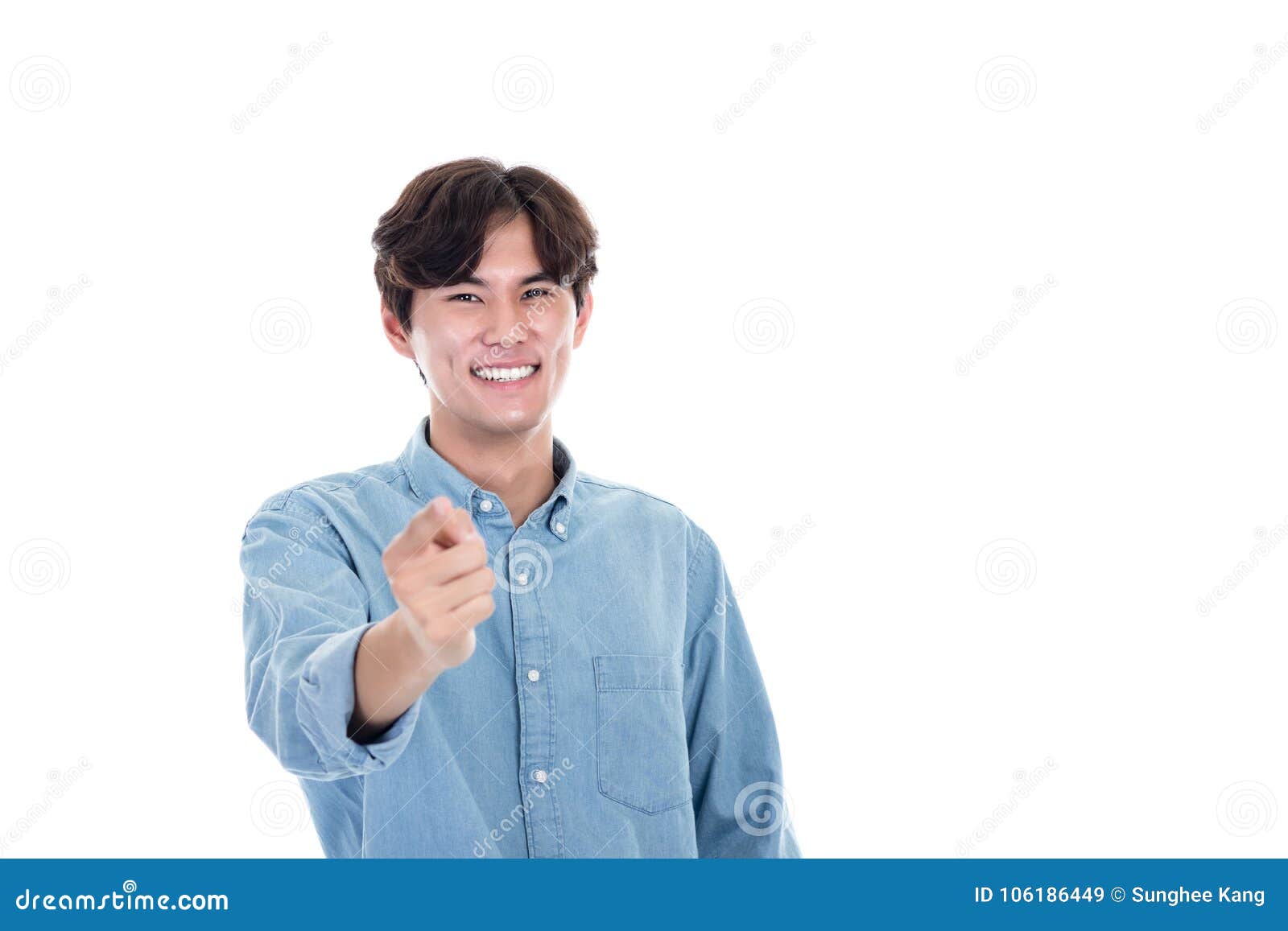 Studio Portrait of Asian Man Using a Hand Stock Image - Image of glad ...