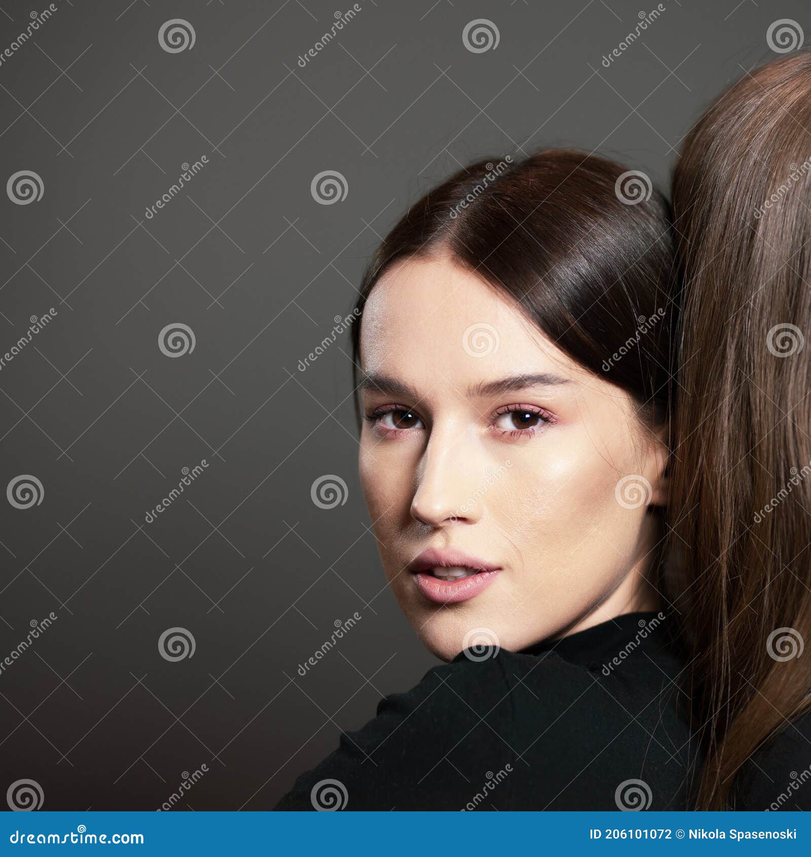 Studio Portrait of a Beautiful Brunette Girl Stock Photo - Image of ...