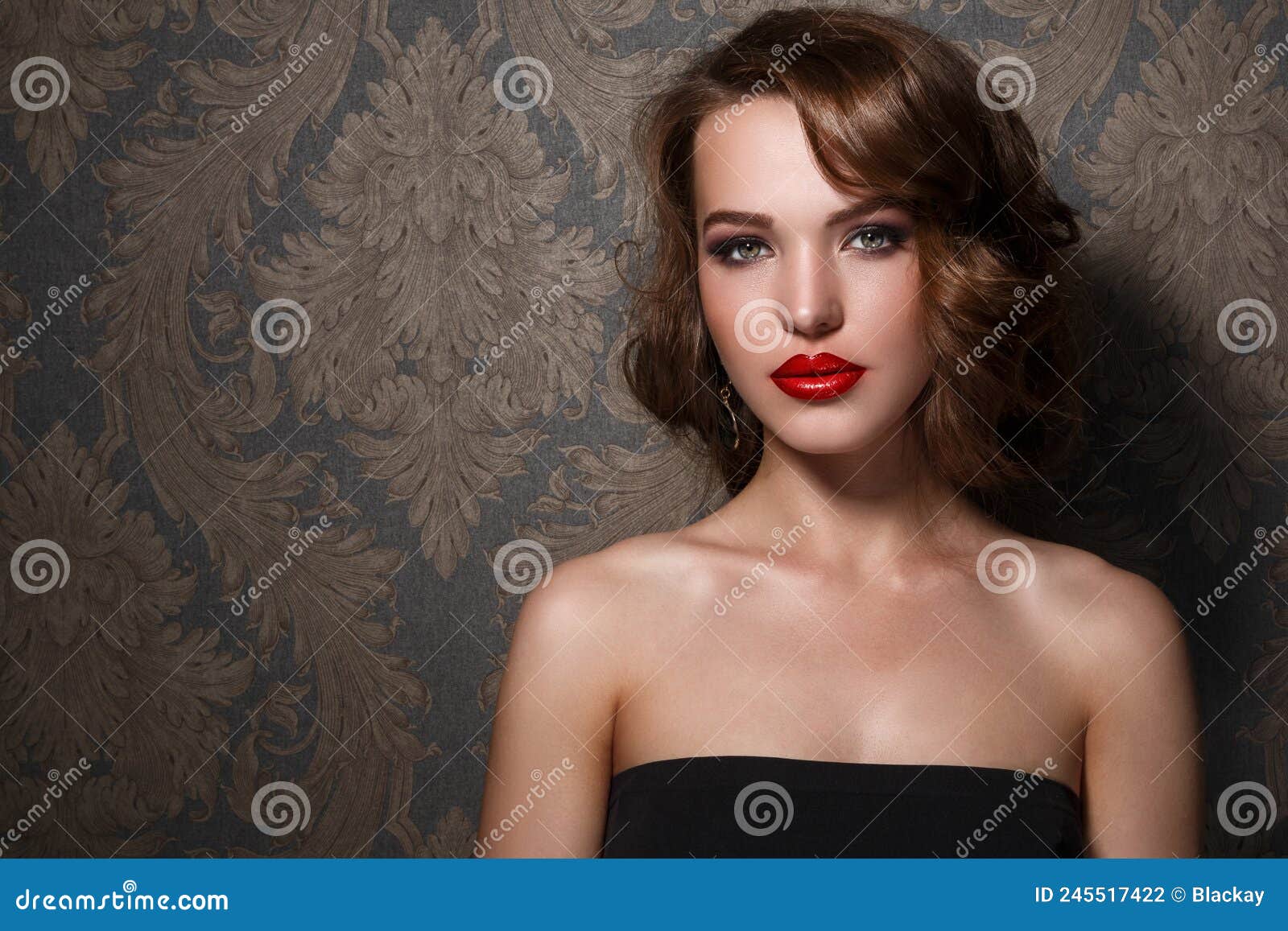 Portrait of Beautiful Woman with Red Lips Stock Photo - Image of eyes ...