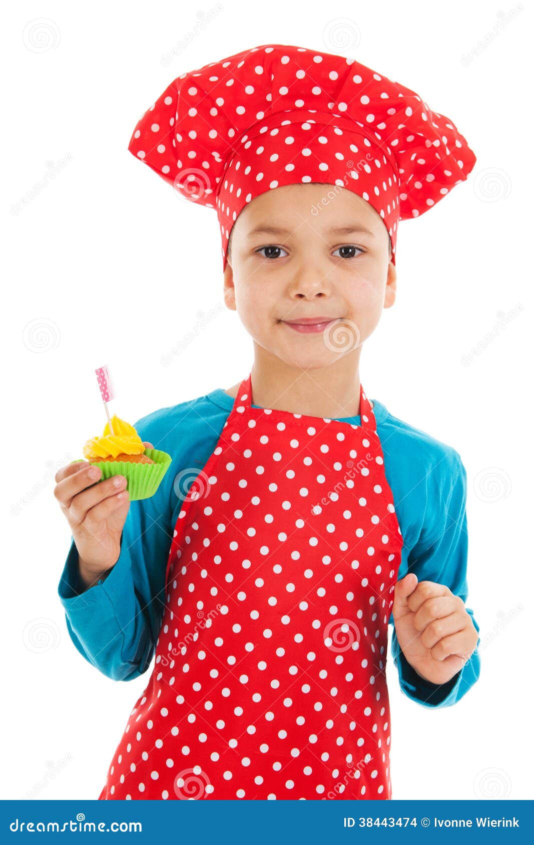 Studio Portrait Boy As Little Cook Stock Photo - Image of child ...
