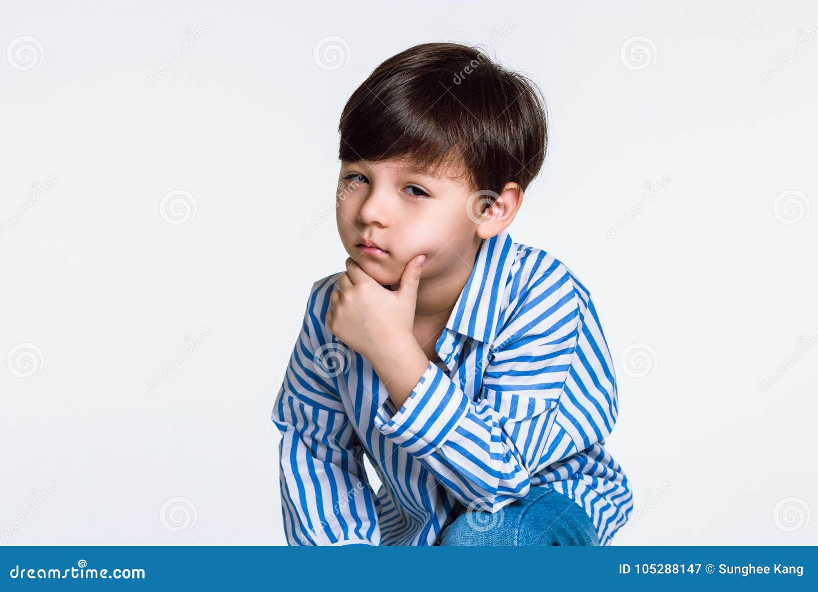 Studio Portrait of a Boy with Serious Worries Stock Image - Image of ...