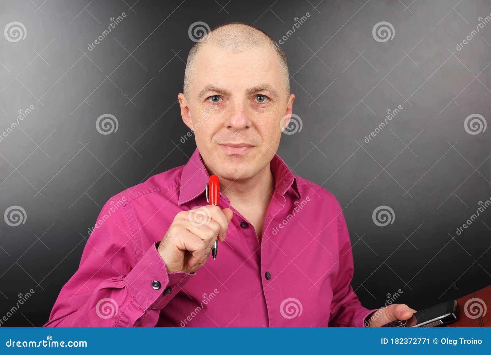 Studio Portrait of Business Men with Red Pen in Hand Stock Image ...