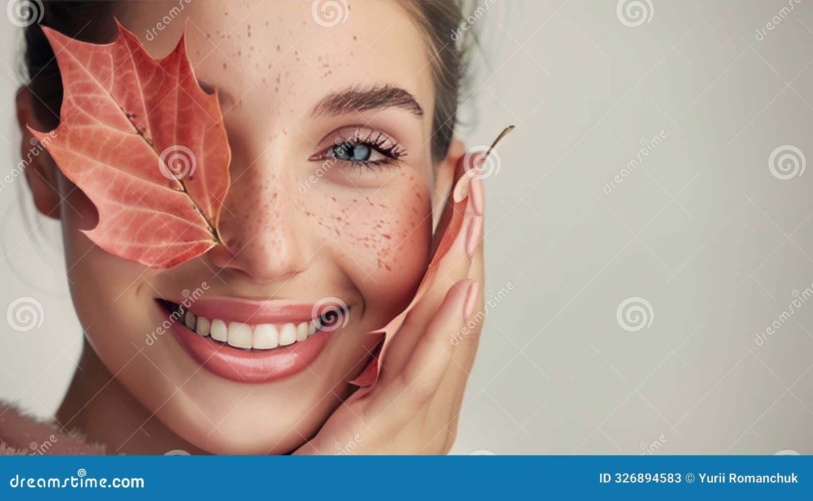 Studio Portrait of Cheerful Female Model with Vibrant Makeup Holding ...