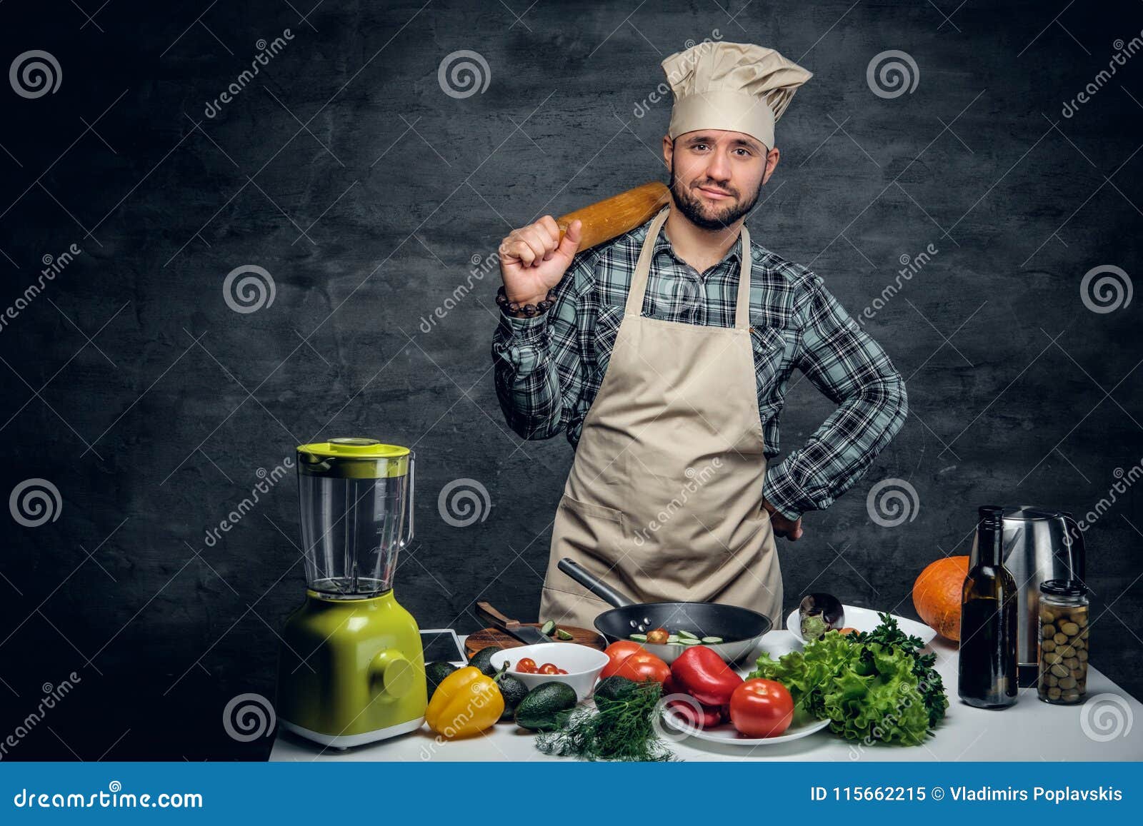 A Cook Man with Fresh Vegetables on a Table. Stock Image - Image of ...