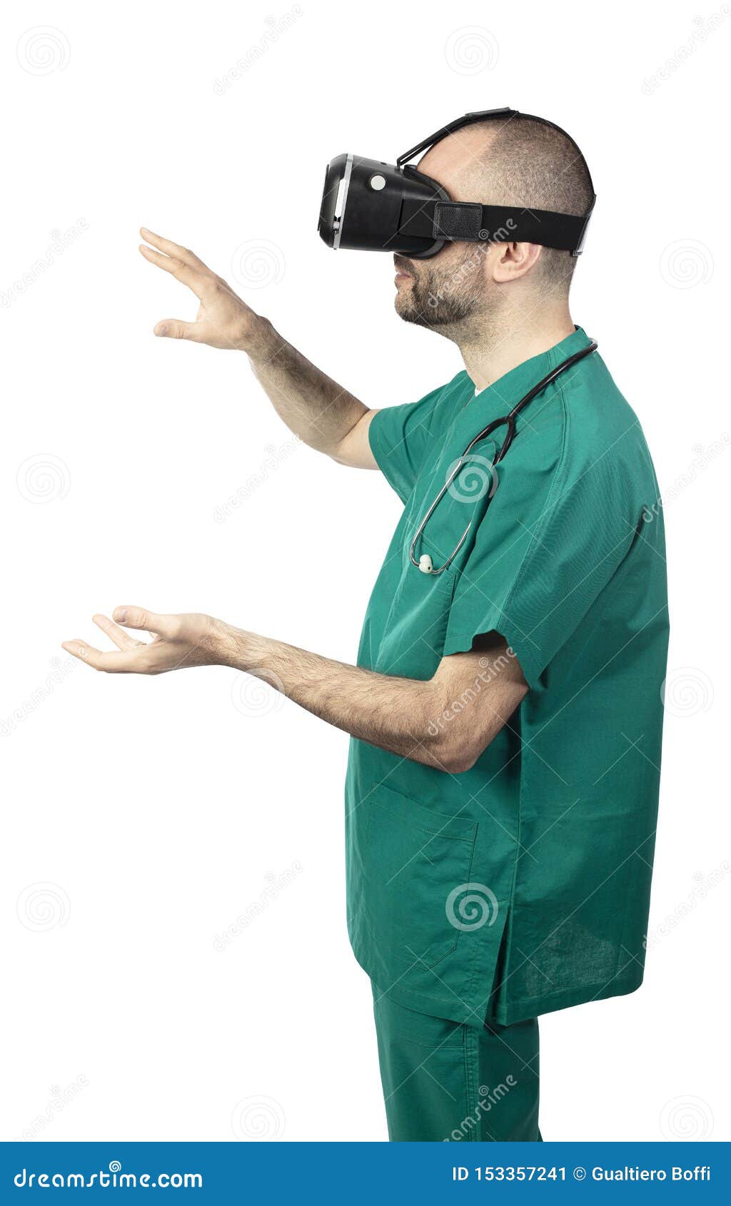 Studio Portrait of a Doctor Using a Virtual Reality Device Stock Image ...