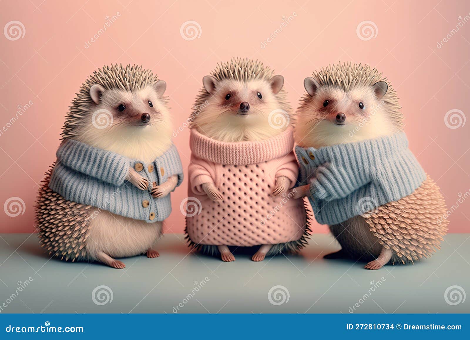 Group Studio Portrait of Fat Hedgehogs in Clothes Created with ...