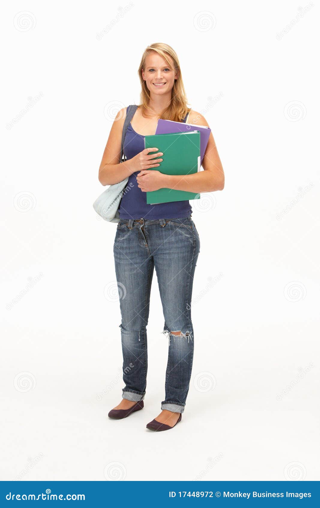 Studio Portrait of Female Student Holding Folders Stock Photo - Image ...