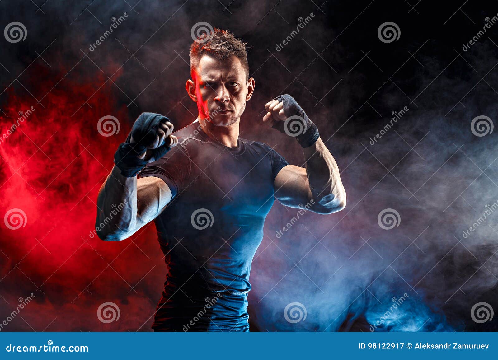 Studio Portrait of Fighting Muscular Man Stock Image - Image of motion ...