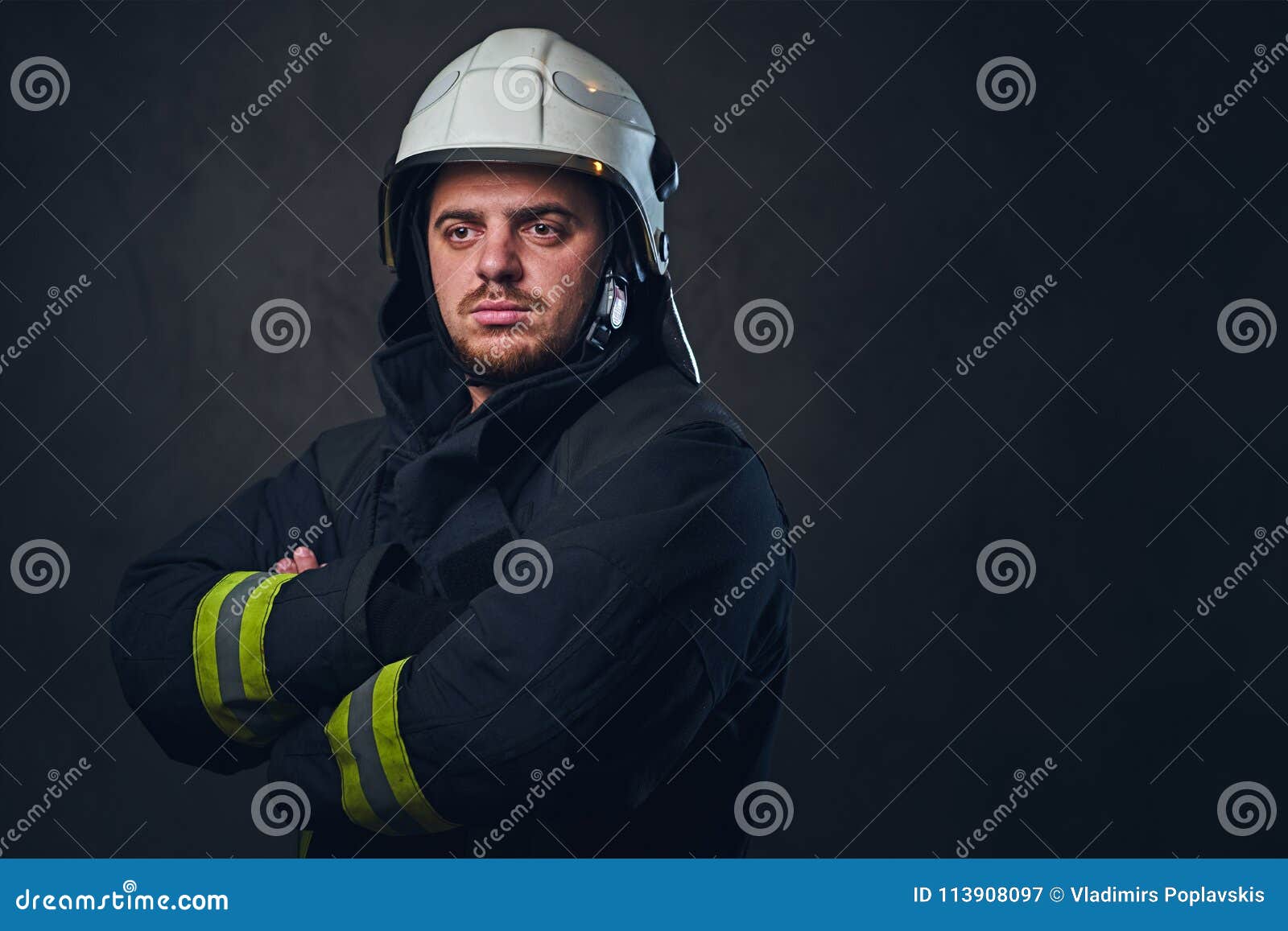 Studio Portrait of Firefighter Dressed in Uniform. Stock Image - Image ...