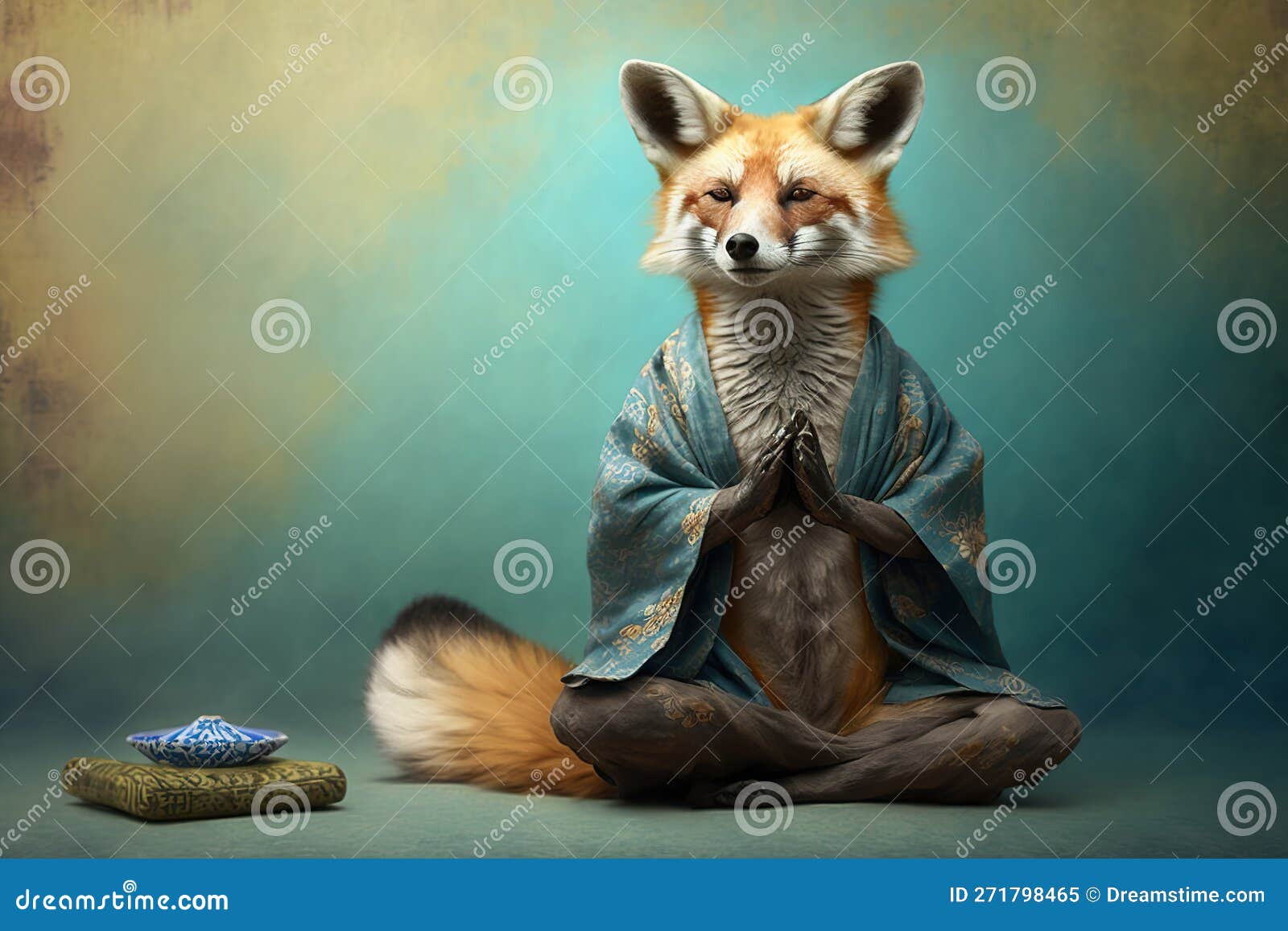 Studio Portrait of Fox in Boho Clothes Doing Meditation, Created with ...