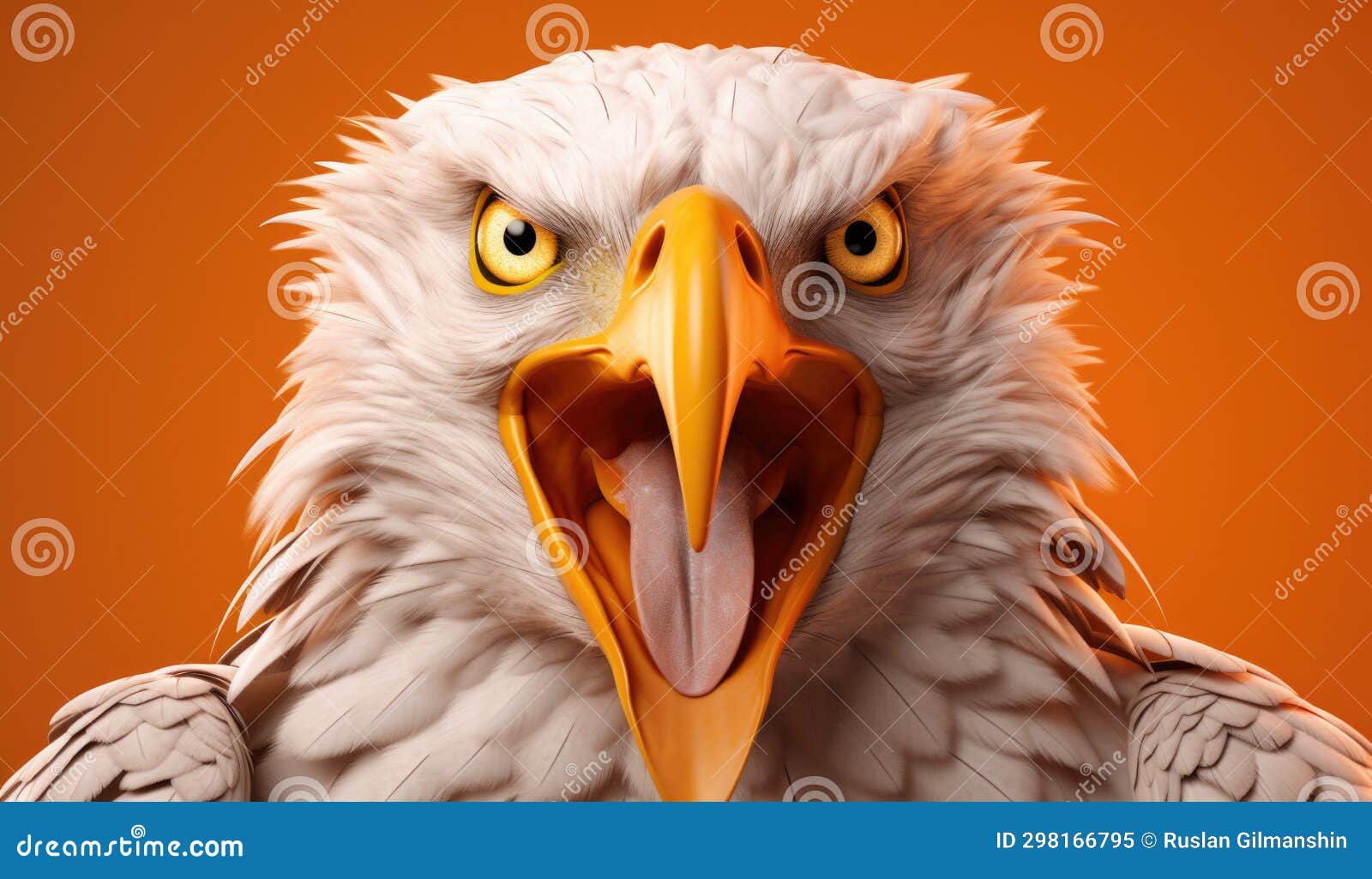 Studio Portrait of Funny and Excited Bald Eagle on Orange Background ...
