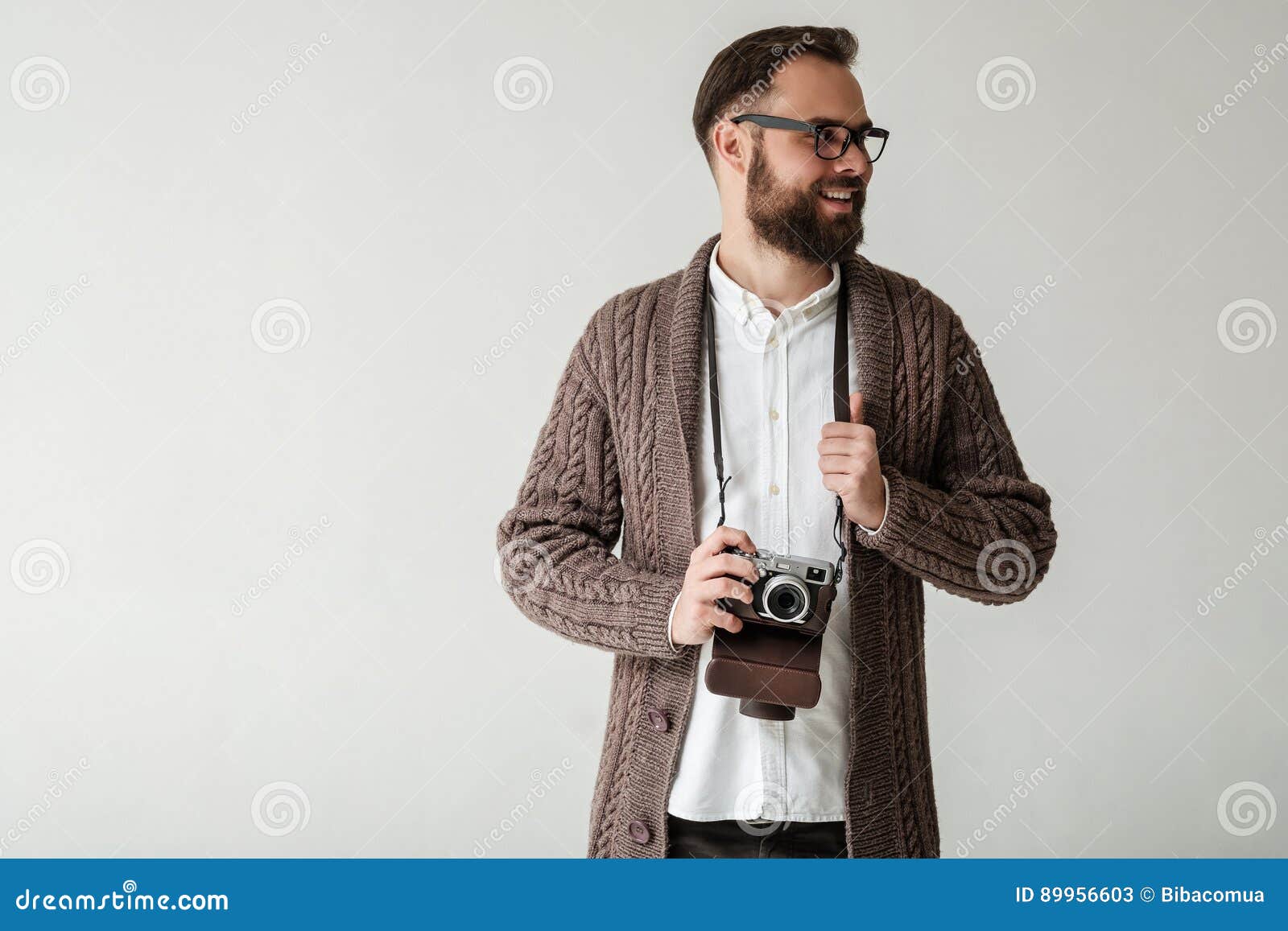 Studio Portrait of Hipster Photographer Stock Image - Image of knitted ...