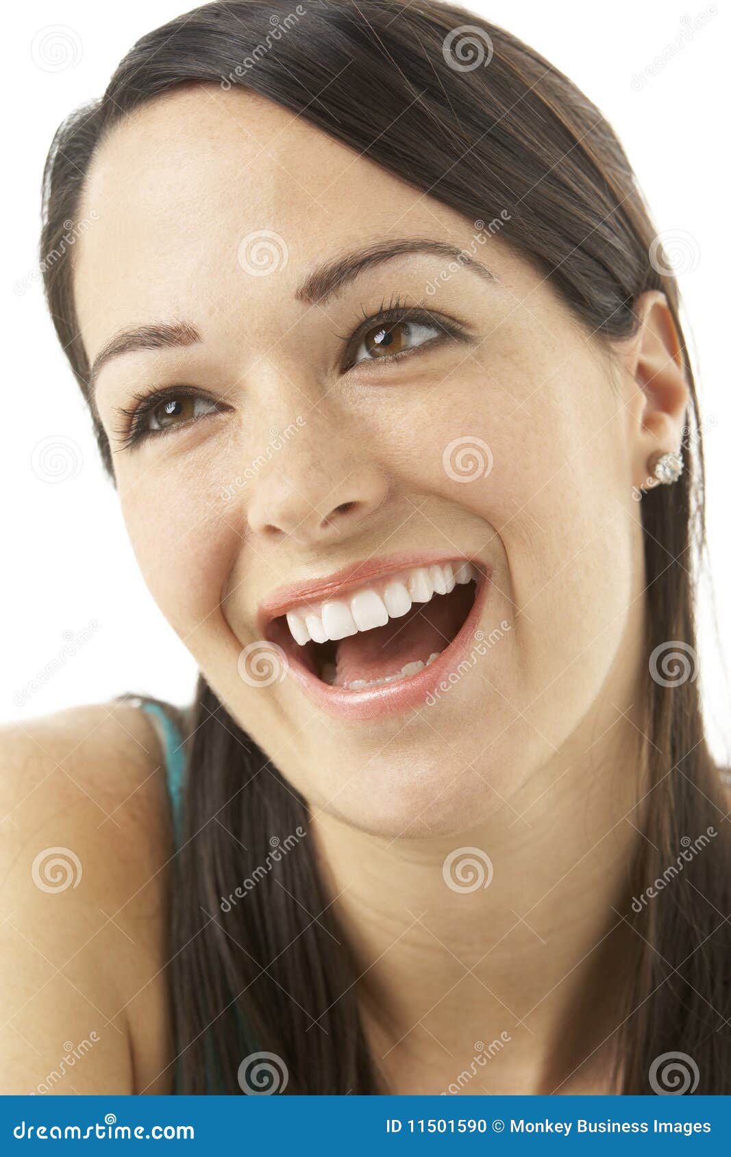 Studio Portrait of Laughing Woman Stock Photo - Image of people ...