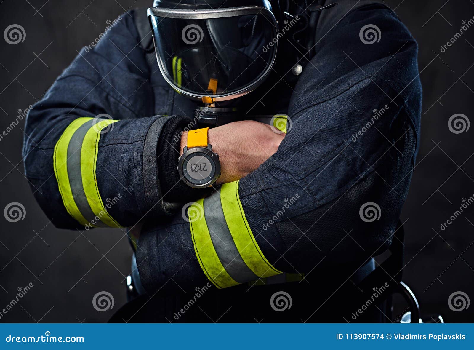 Studio Portrait of a Male Dressed in a Firefighter Uniform. Stock Photo ...