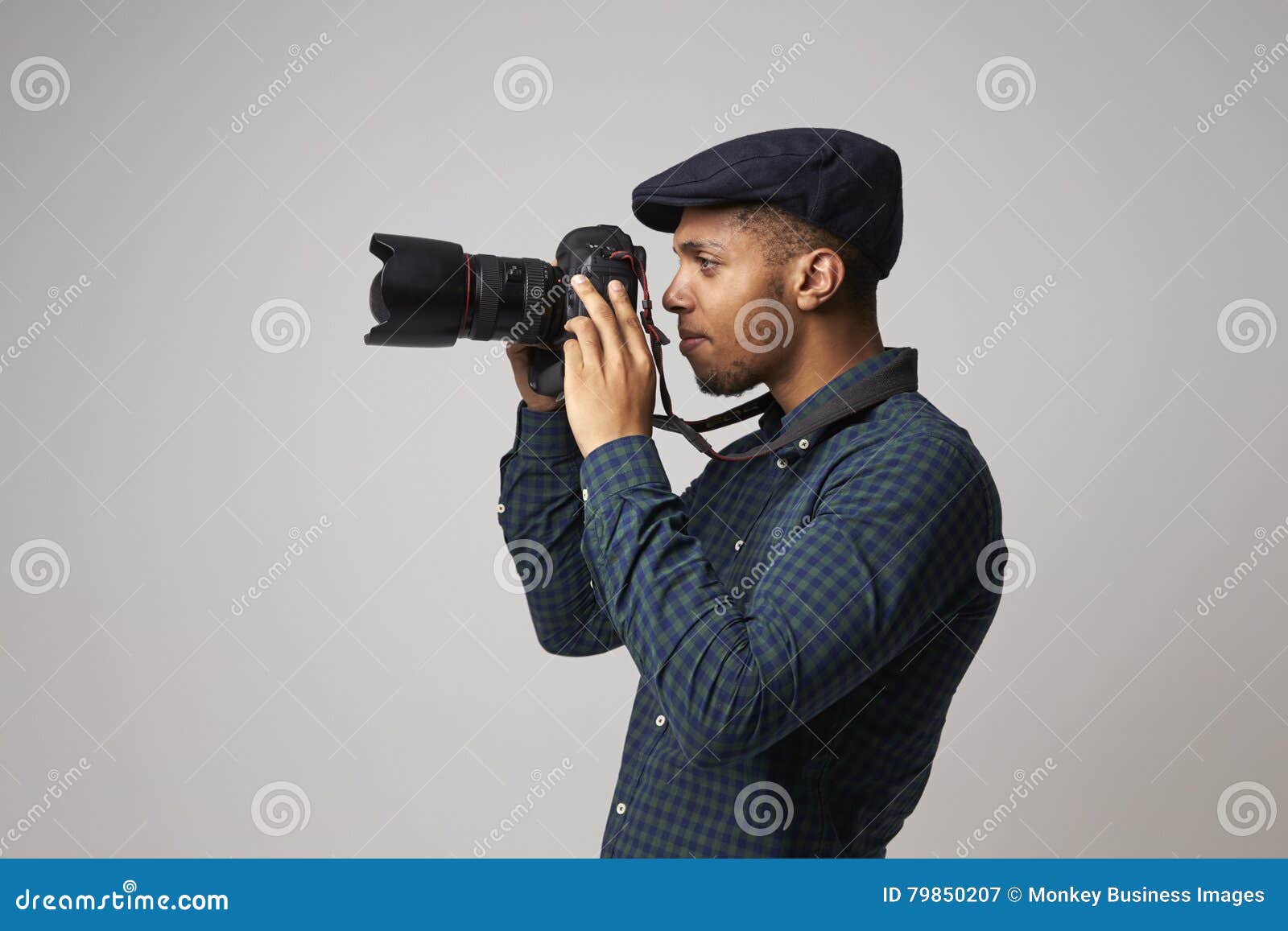 Studio Portrait of Male Photographer with Camera Stock Image - Image of ...