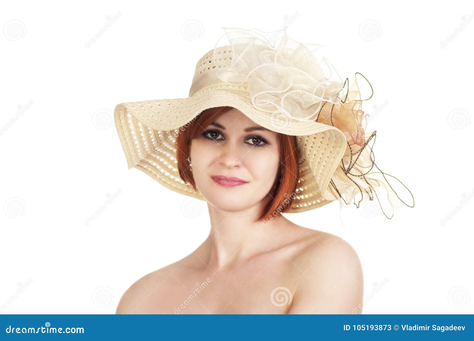 Emotional Portrait Of A Naked Girl And Hat On White Background Stock Image Image Of Lik13vvs