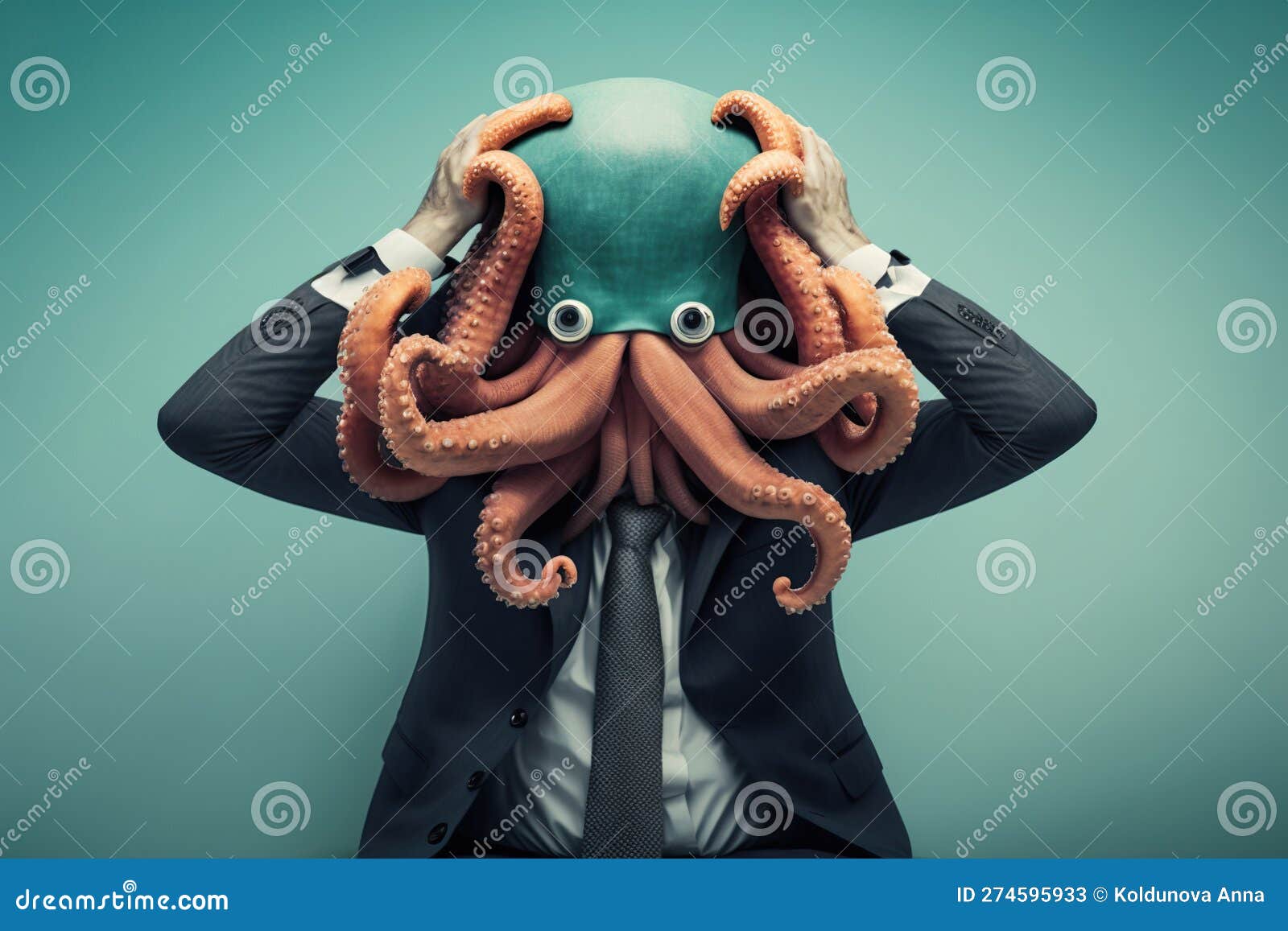 A Octopus in a Business Suit Holding Hands on Head, Created with ...