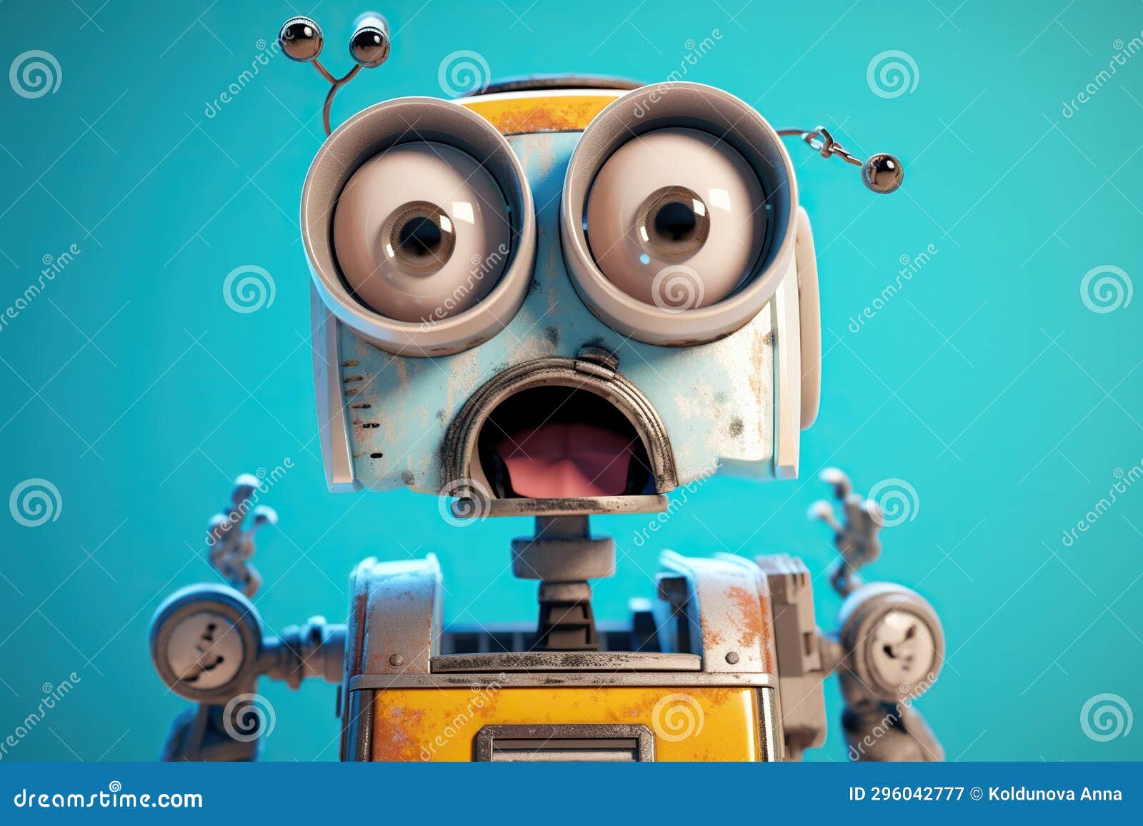 Studio Portrait of Shocked Robot with Surprised Eyes Stock Illustration ...