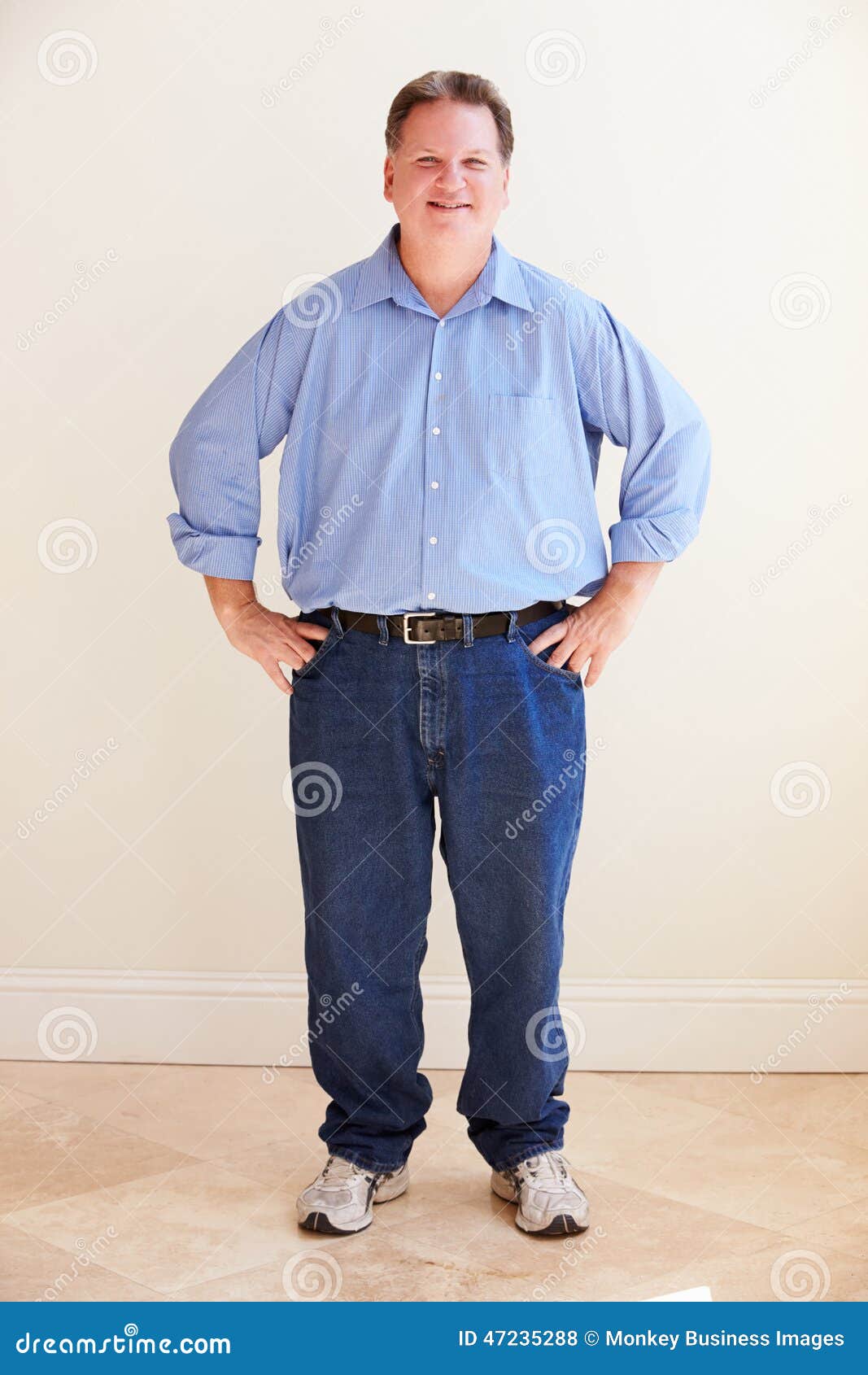 Studio Portrait of Smiling Overweight Man Stock Photo - Image of aged ...