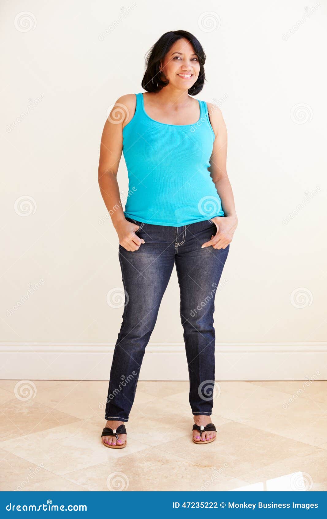 Studio Portrait of Smiling Overweight Woman Stock Photo - Image of ...