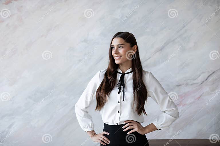 Studio Portrait of Smiling Positive Business Woman Stock Photo - Image ... Studio Portrait of Smiling Positive Business Woman Stock Photo - Image ...