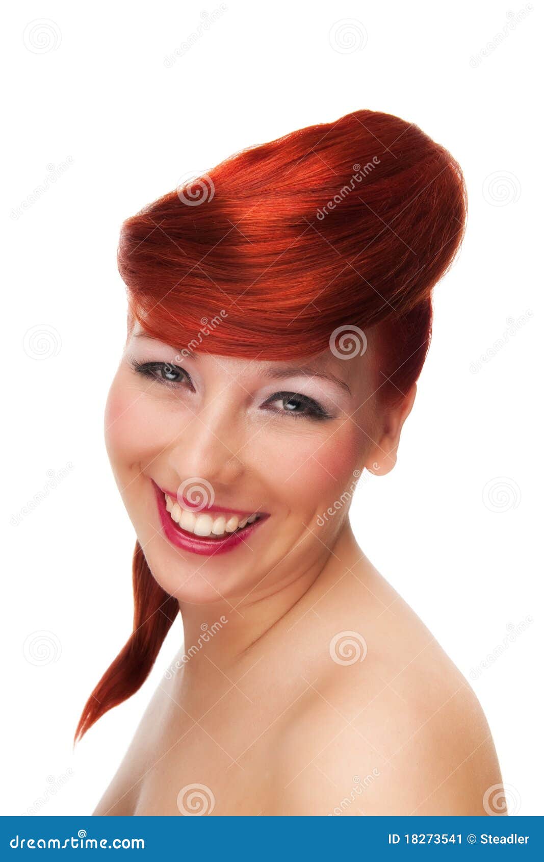 Studio Portrait of Smiling Redhead Woman Stock Image - Image of model ...