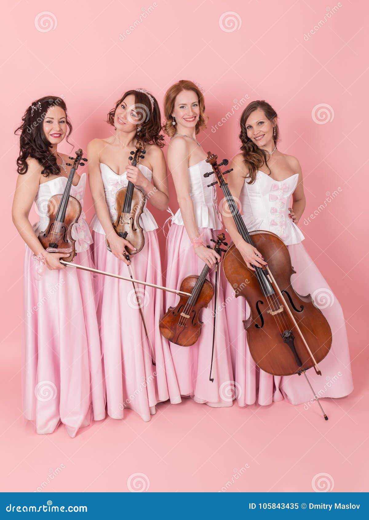 Cheerful string quartet stock image. Image of women - 105843435