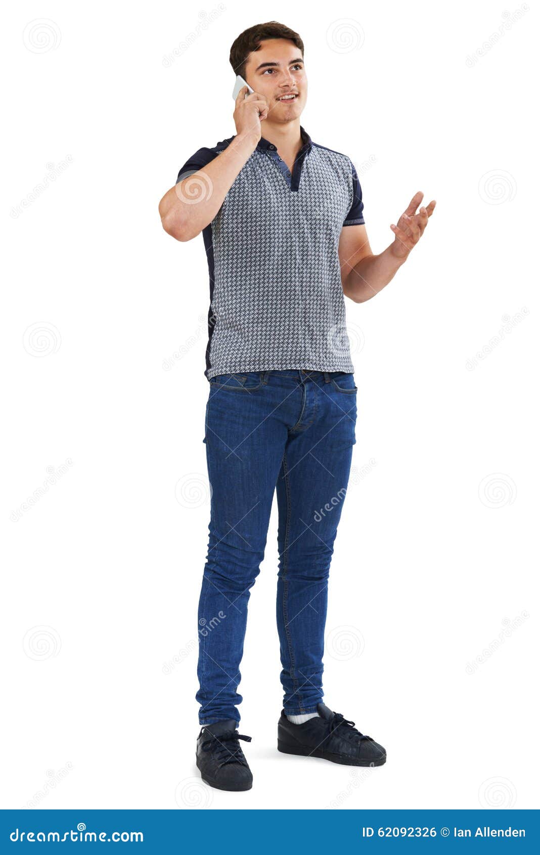 Studio Portrait of Teenage Boy Talking on Mobile Phone Stock Photo ...