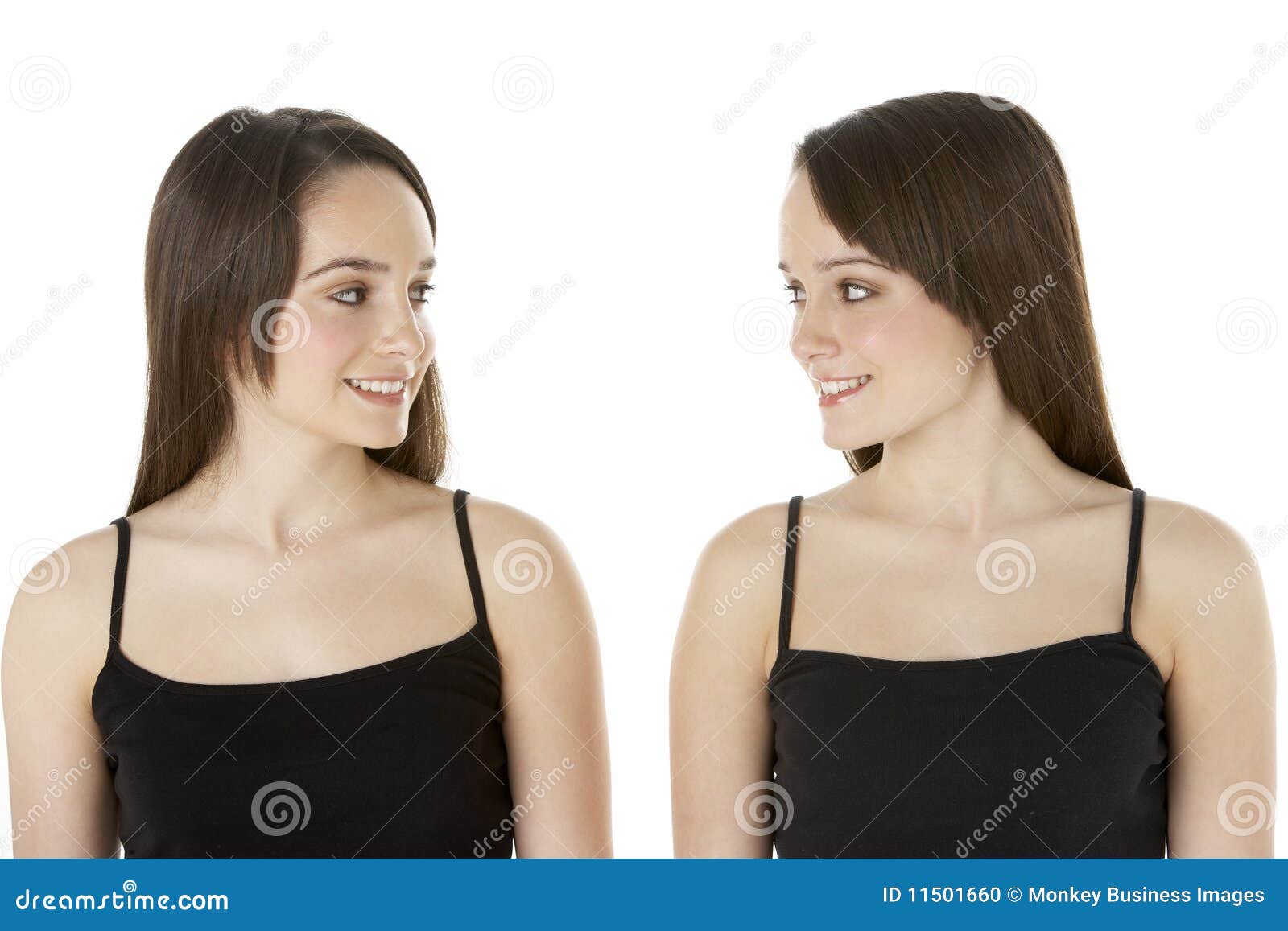 Studio Portrait of Teenage Twins Stock Photo - Image of horizontal ...