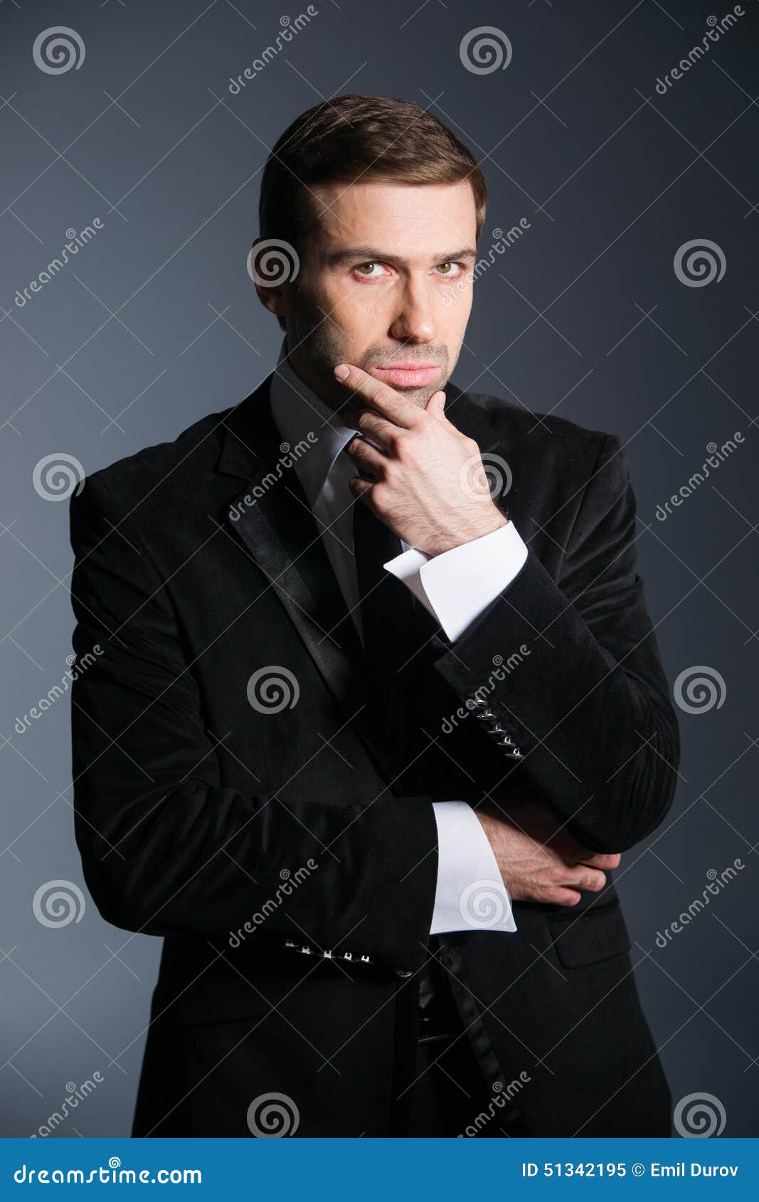 Studio Portrait of Thinking Young Business Man. Stock Image - Image of ...