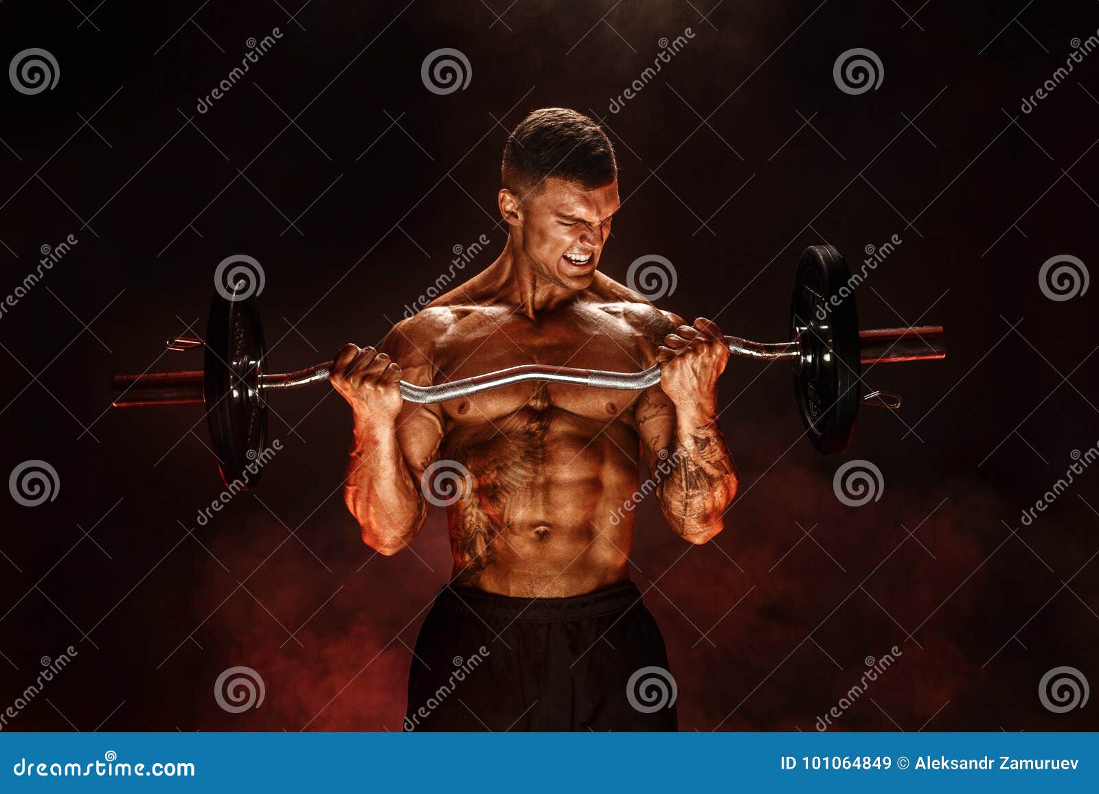Hardy Man Doing Exercise with Heavy Bar Stock Image - Image of ...