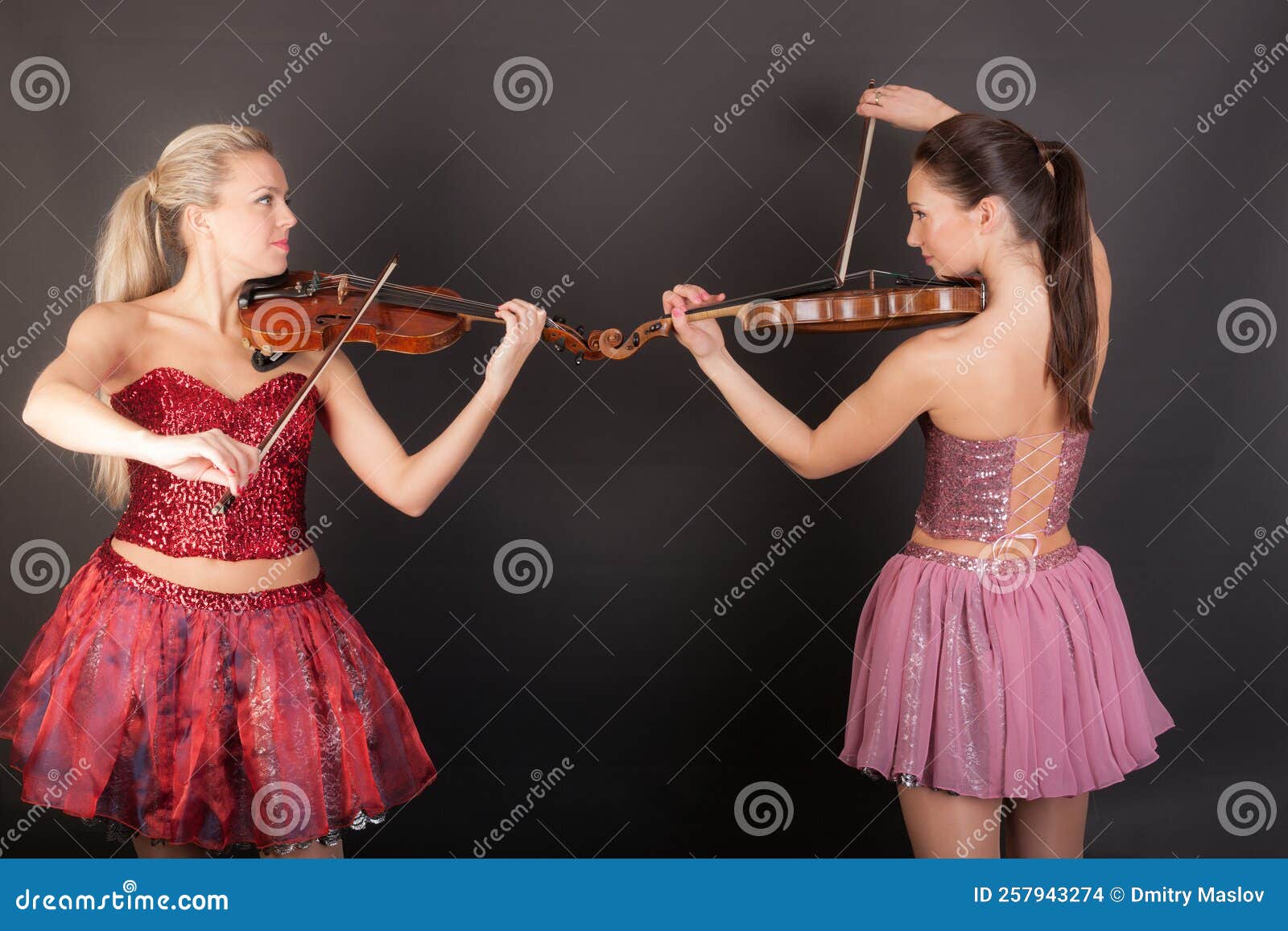 Studio Portrait of a Violin Duet Stock Photo - Image of caucasian ...