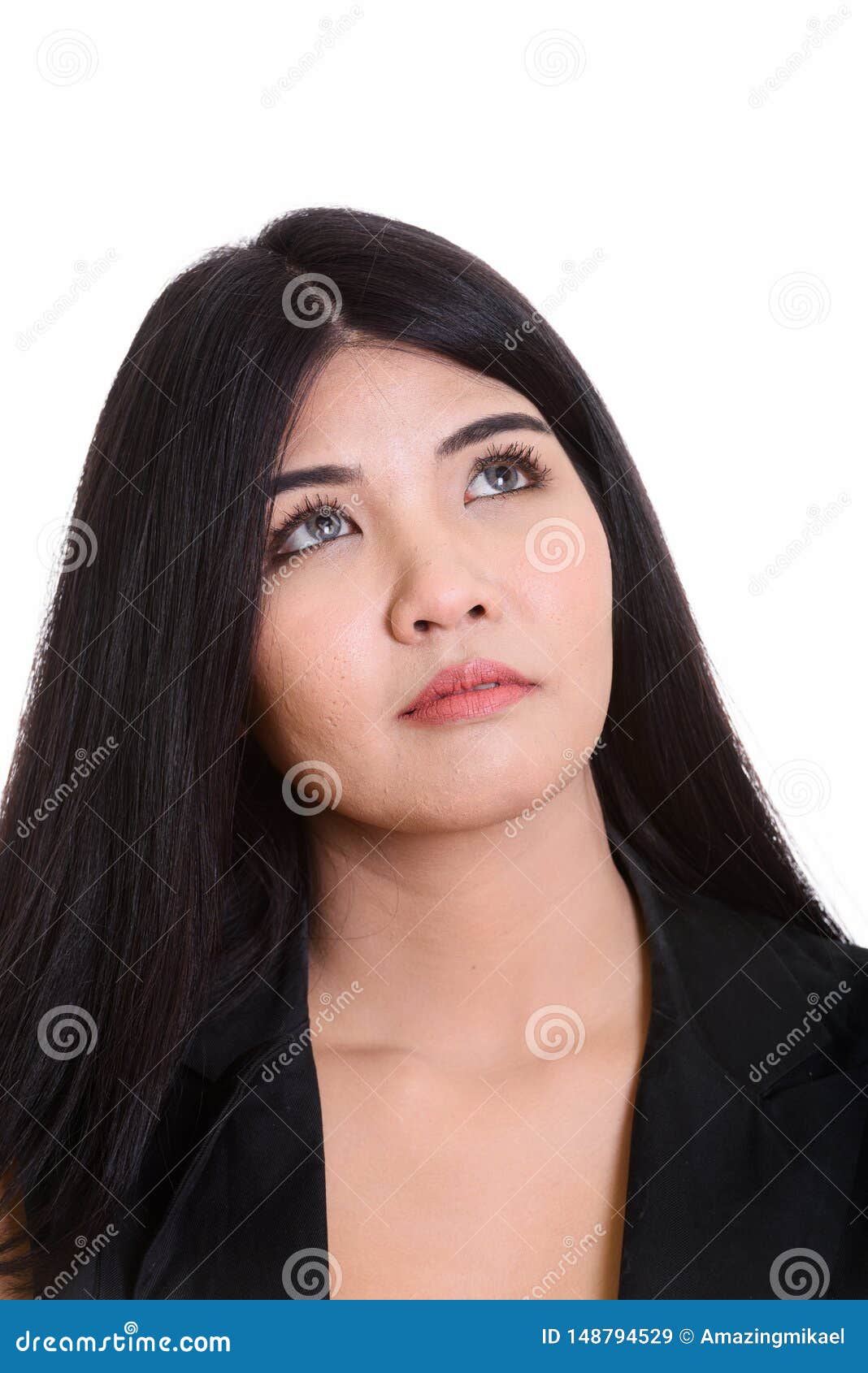 Studio Portrait of Young Asian Woman Thinking Stock Image - Image of ...