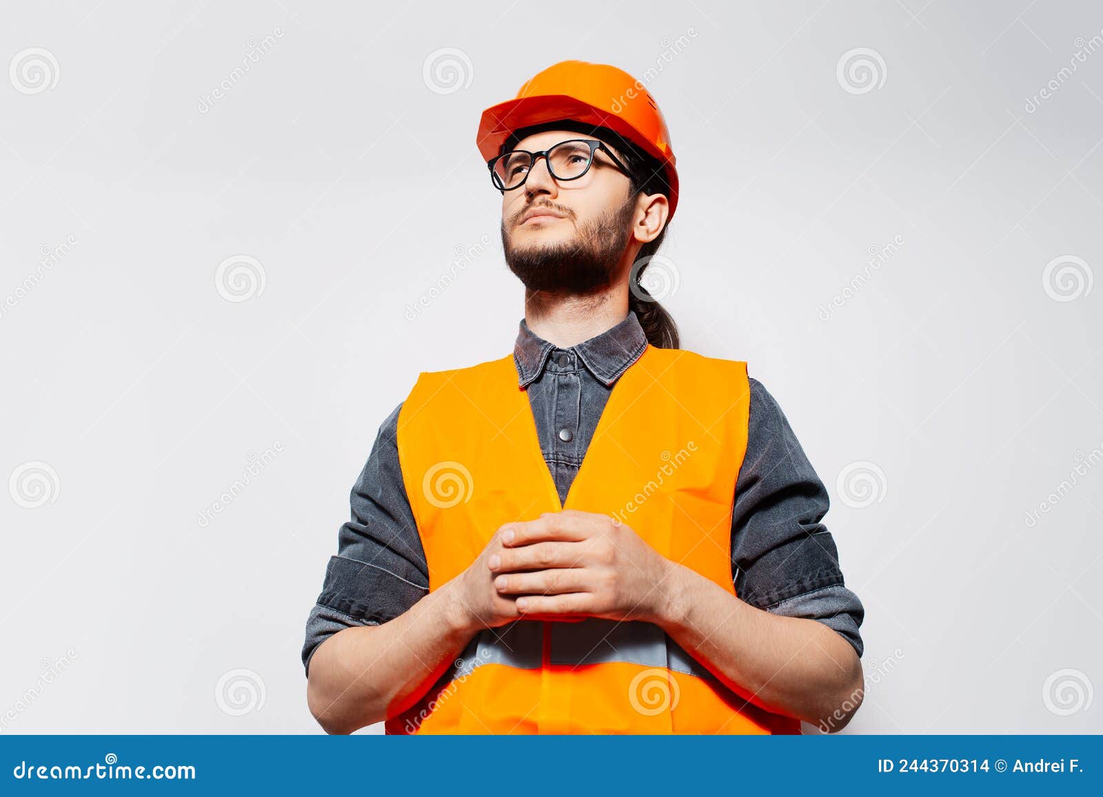 Studio Portrait of Young Confident Construction Worker on White ...