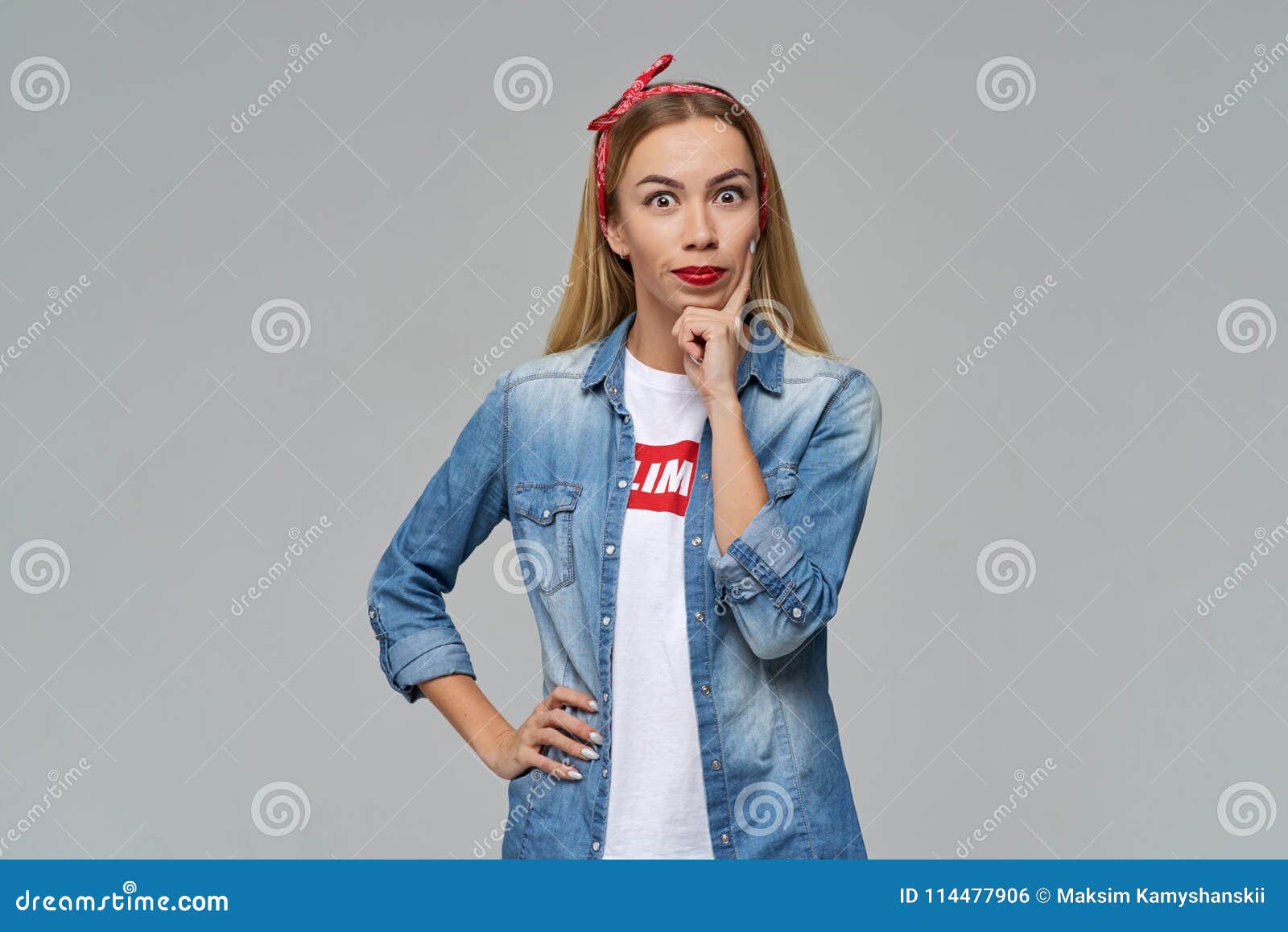 Studio Portrait of a Young Girl with a Shocked Brooding Look. she Had ...