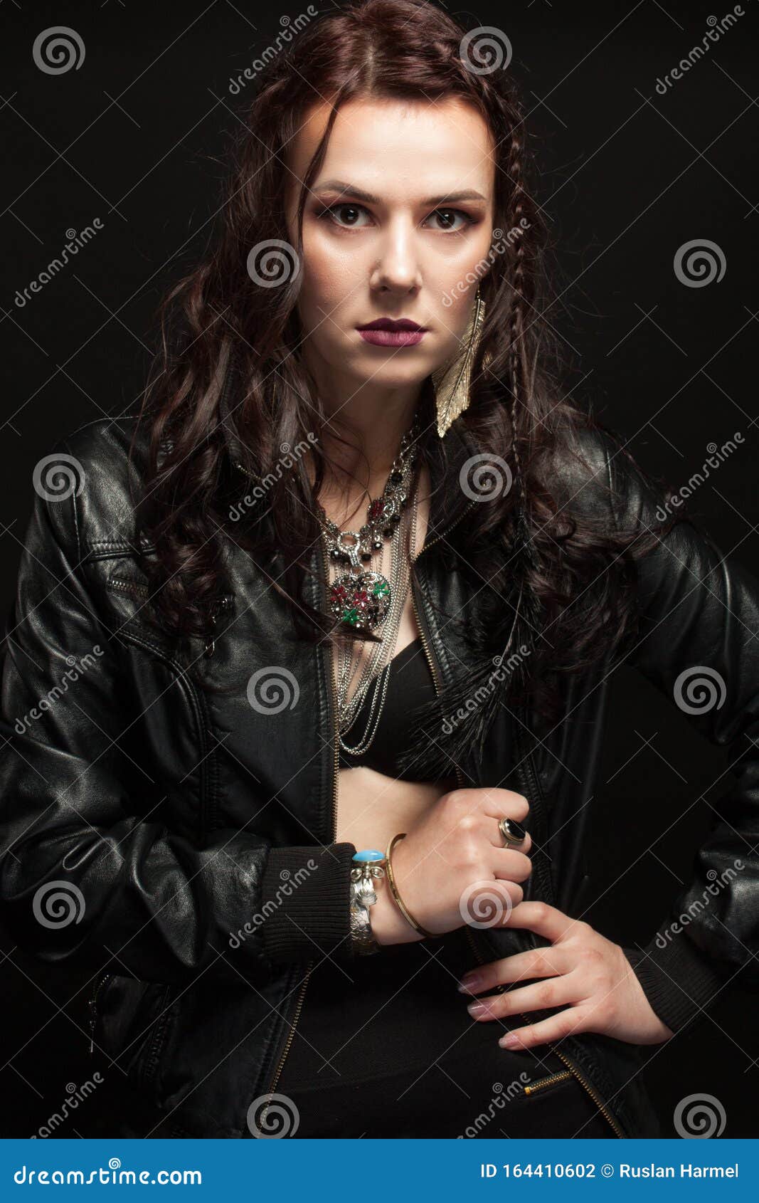 Portrait of a Young Girl in the Style of Rock Stock Photo - Image of ...