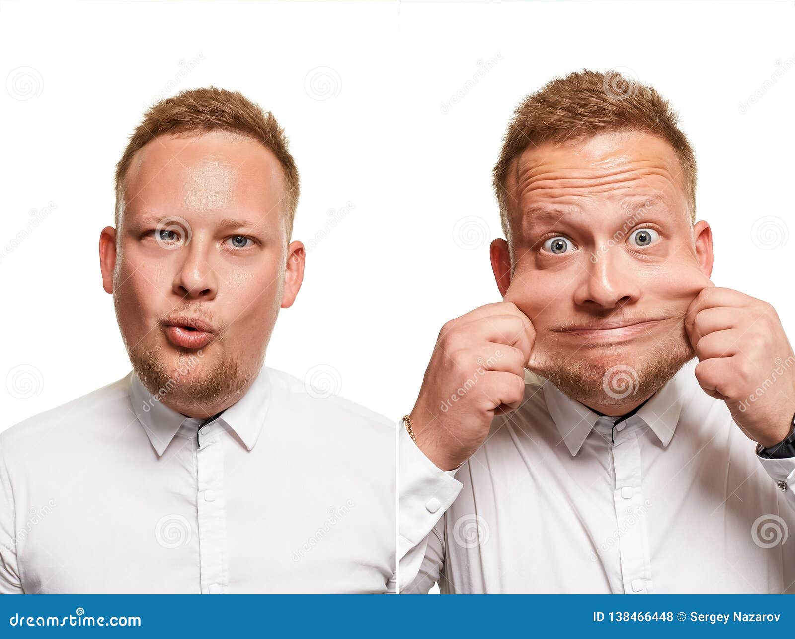 Studio Portrait of Young Grimacing Man in White Stock Photo - Image of ...