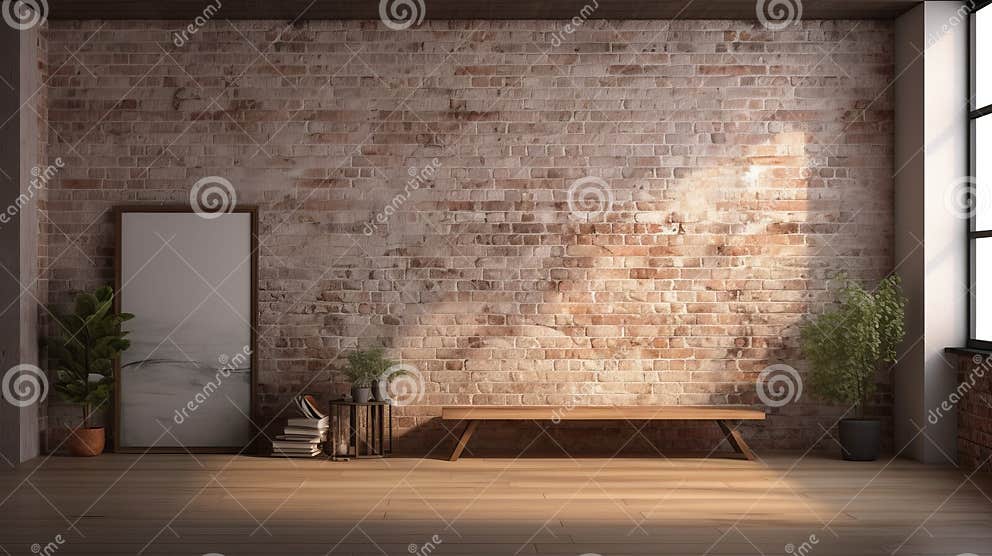 Warm and Rustic Vray Render of an Empty Room with Brick Walls Stock ...