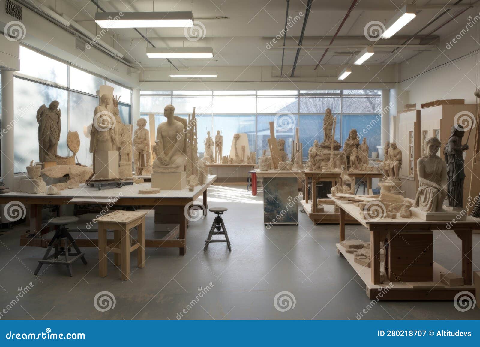Studio, with Sculptures in Various Stages of Completion and Tools for ...