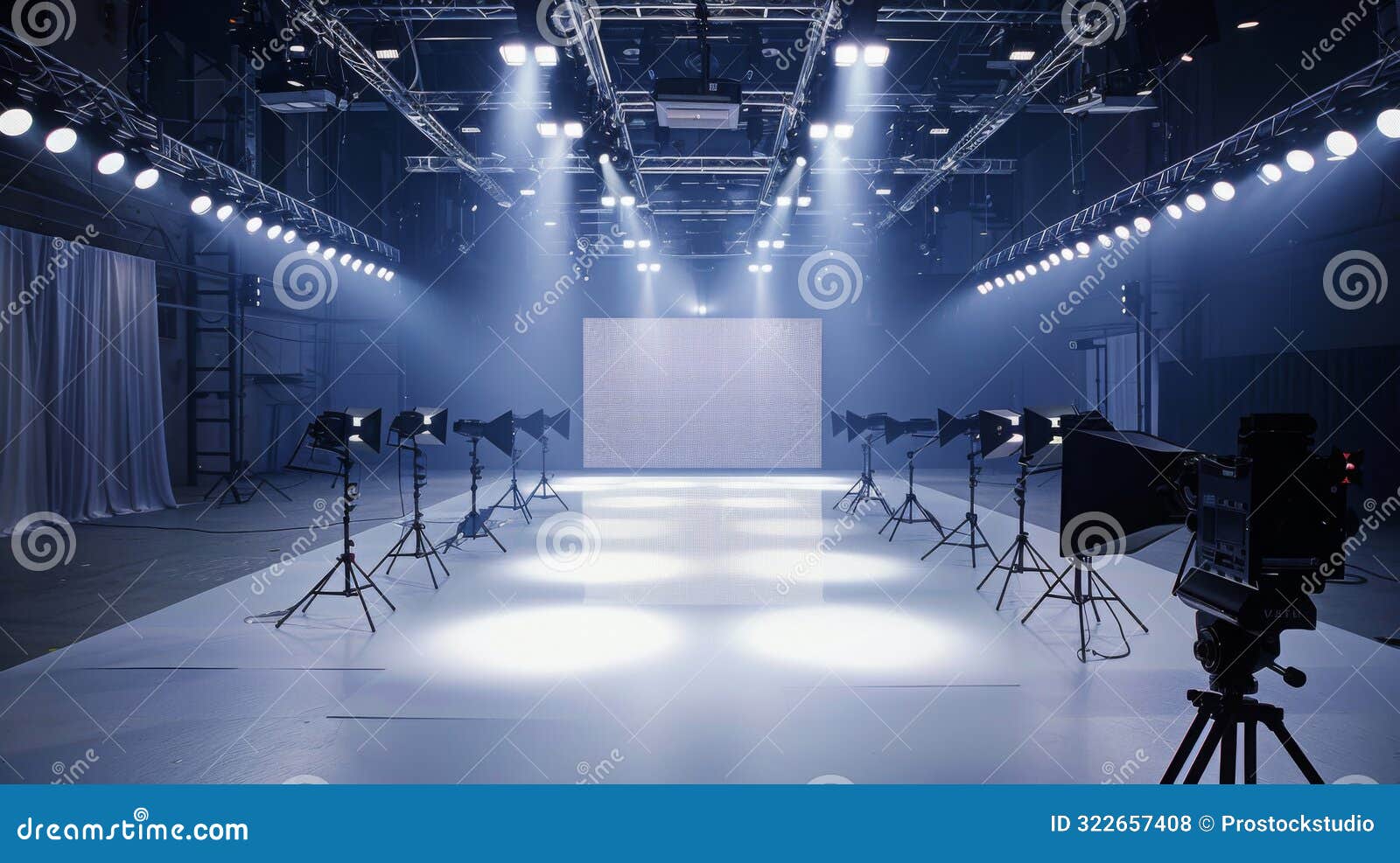 Studio Set with Lights and Camera Stock Photo - Image of filming ...