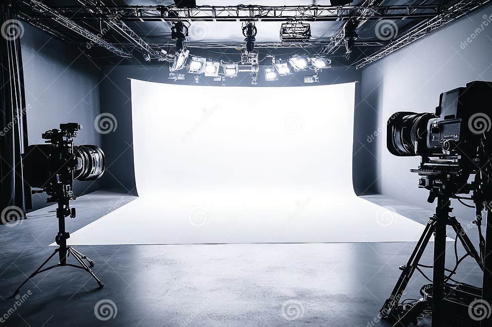 Studio Set with Two Cameras and White Backdrop Stock Illustration ...
