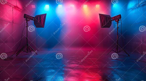 Studio Setup with Blue and Red Lighting Stock Illustration ...