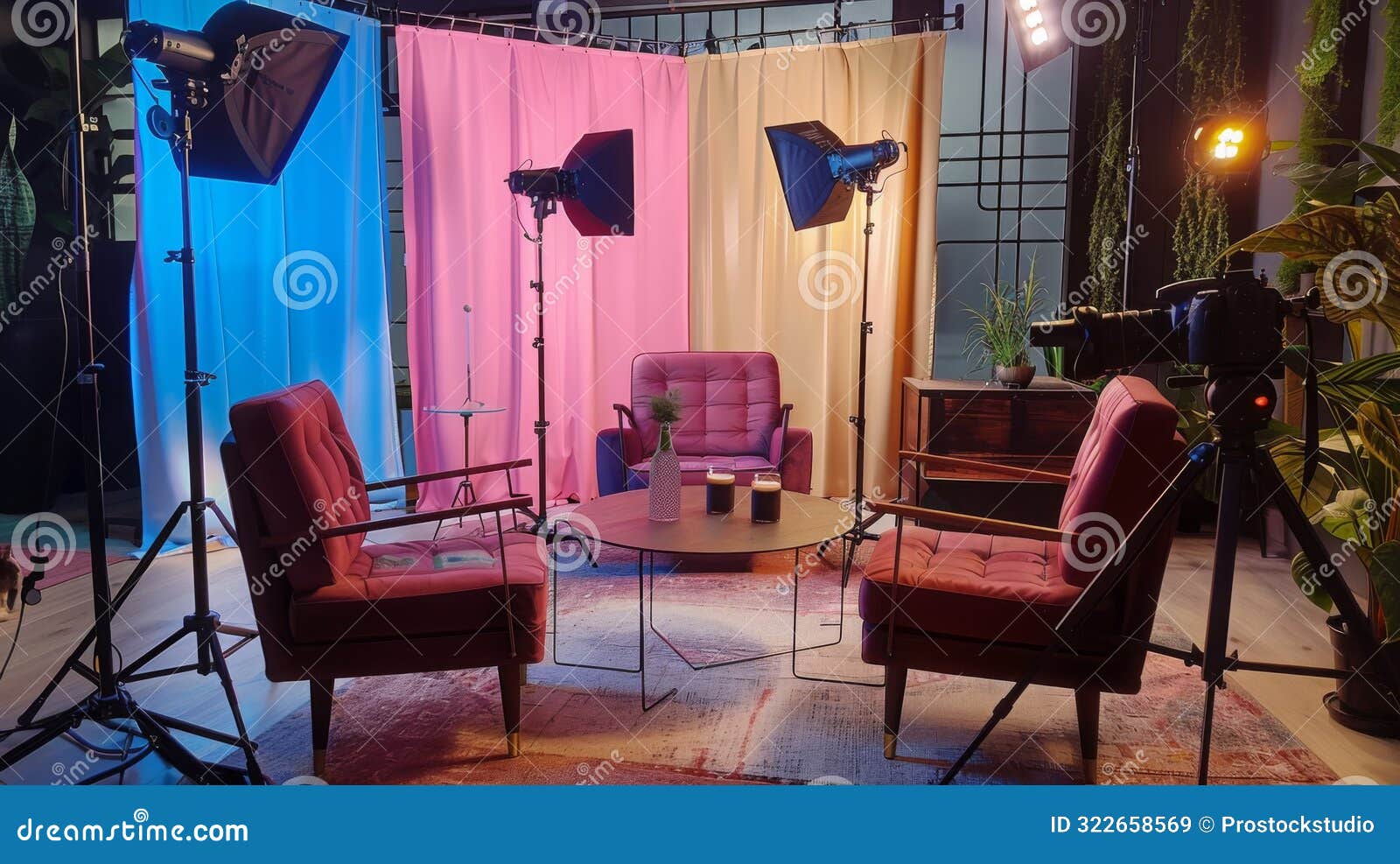 Studio Setup with Colorful Backdrops and Lighting Stock Image - Image ...
