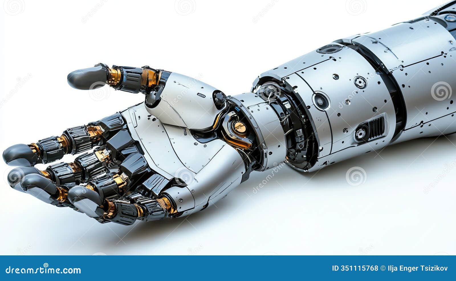 Studio Shot. Advanced Chrome and Black Robotic Hand Isolated on White ...