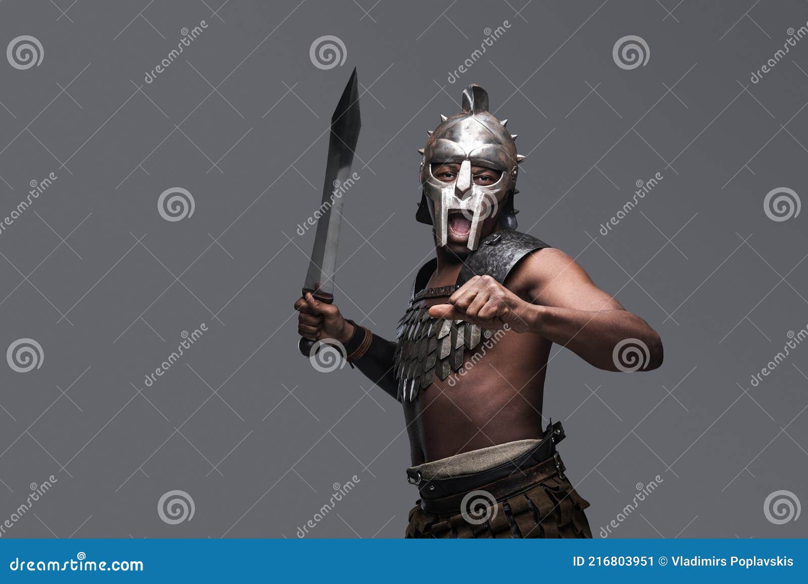 Attacking Gladiator with Helmet and Gladius Stock Image - Image of ...