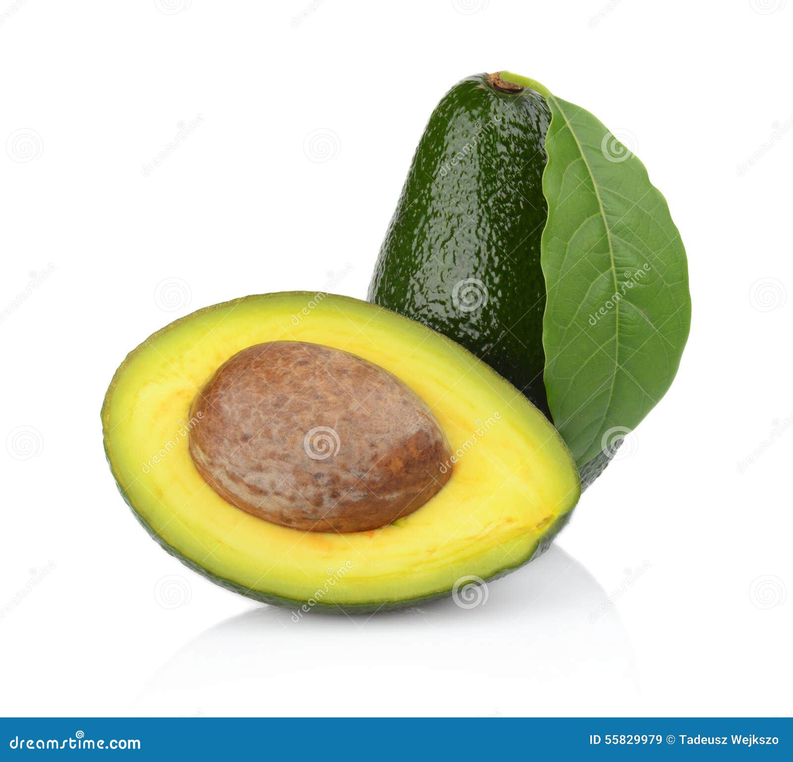 Studio Shot of Avocado with Leaf and Pit Core Isolated Stock Image ...